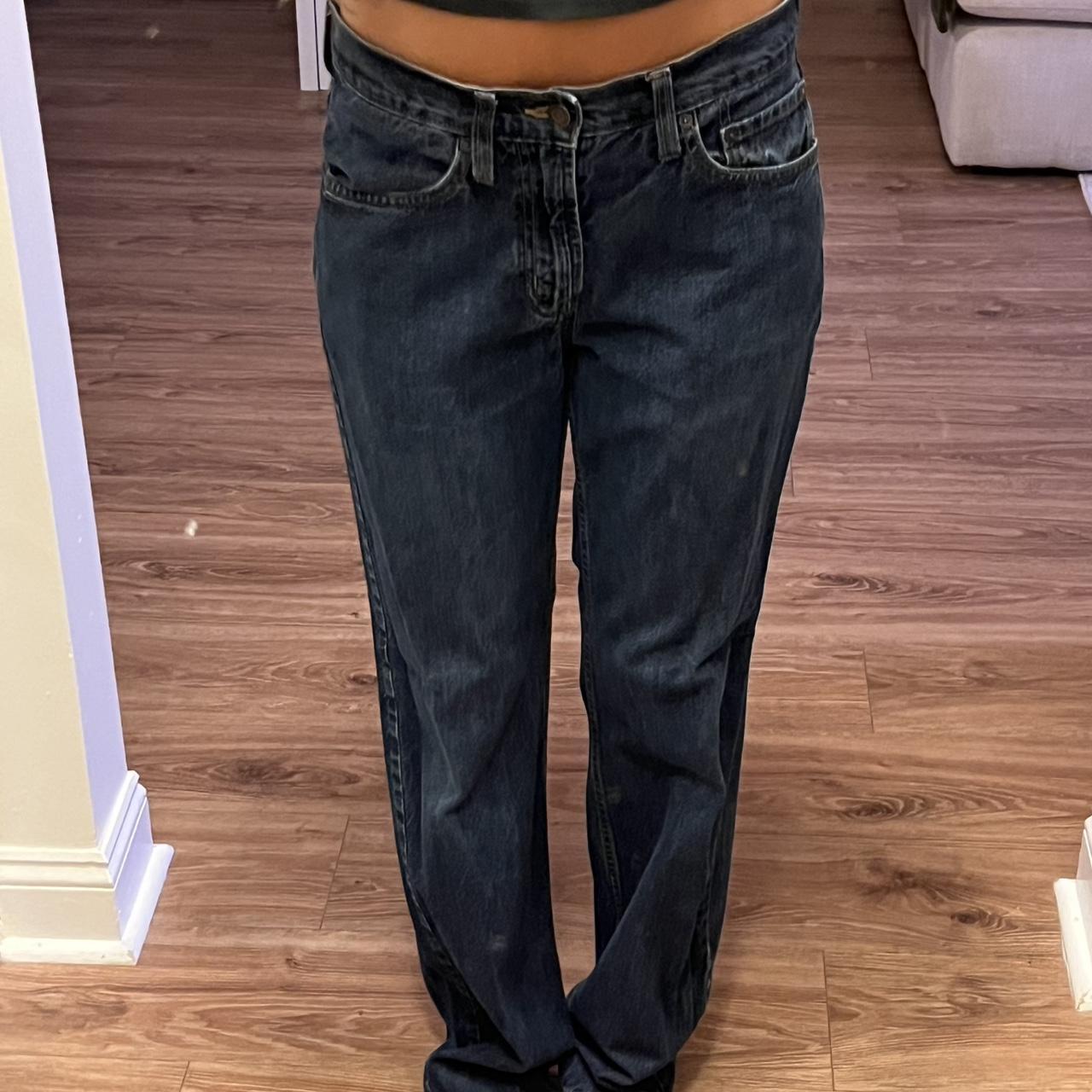 Dark wash low-rise wide leg jeans 32x34 #y2kjeans | Depop