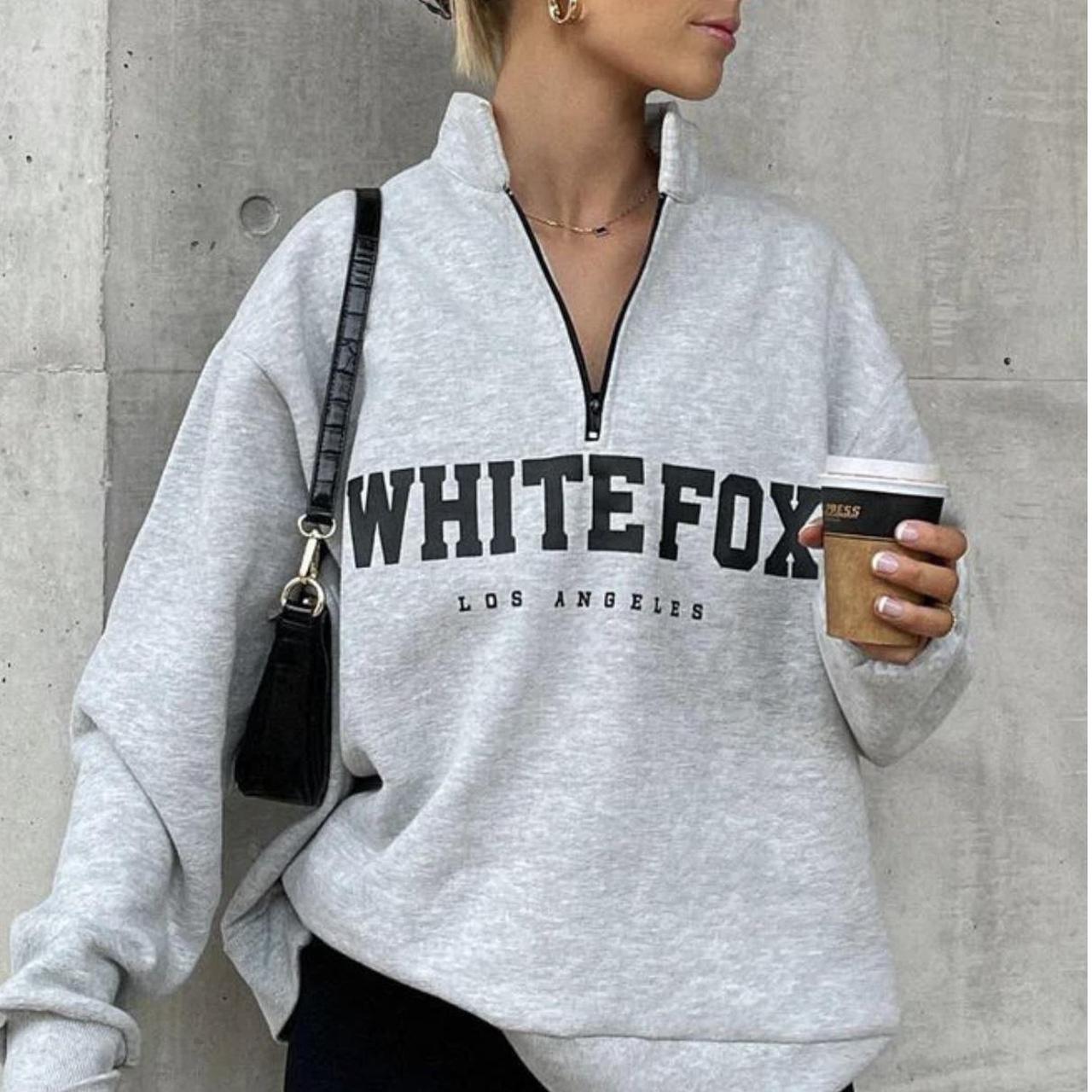 white fox grey quarter zip jumper. great condition,... - Depop