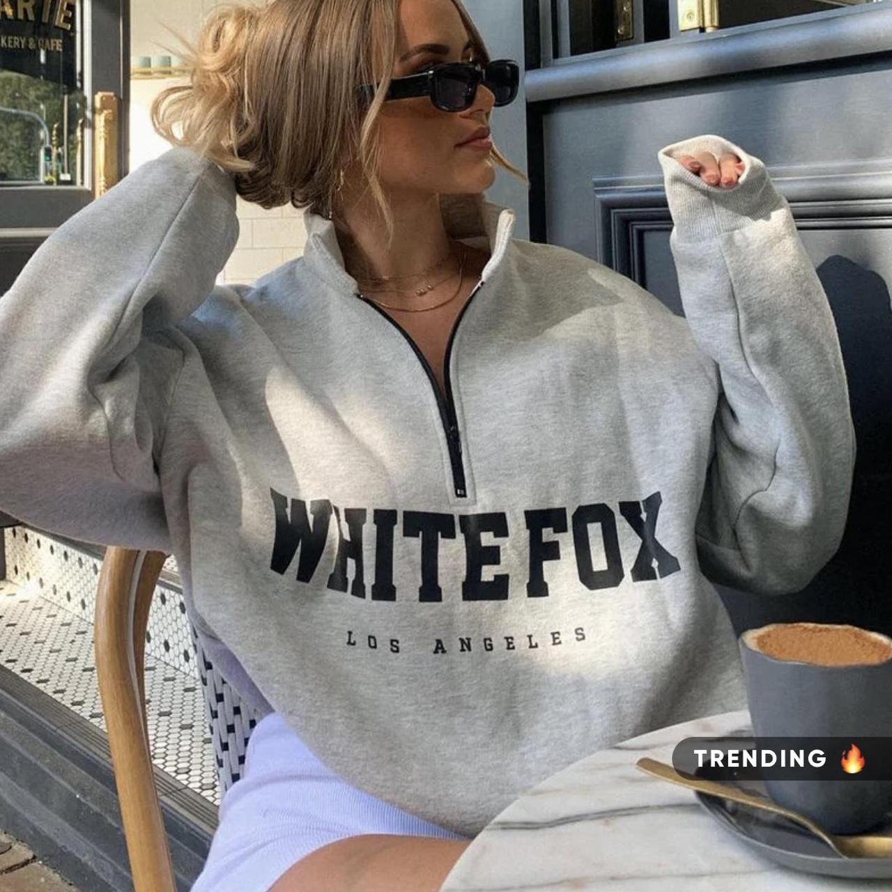 white fox grey quarter zip jumper. great condition,... - Depop
