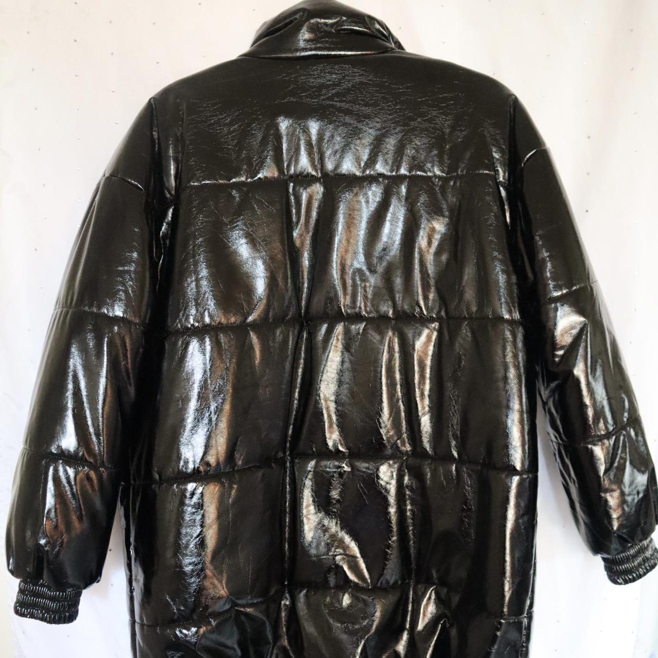 Black & Red vinyl jacket - pretty long, hits just... - Depop