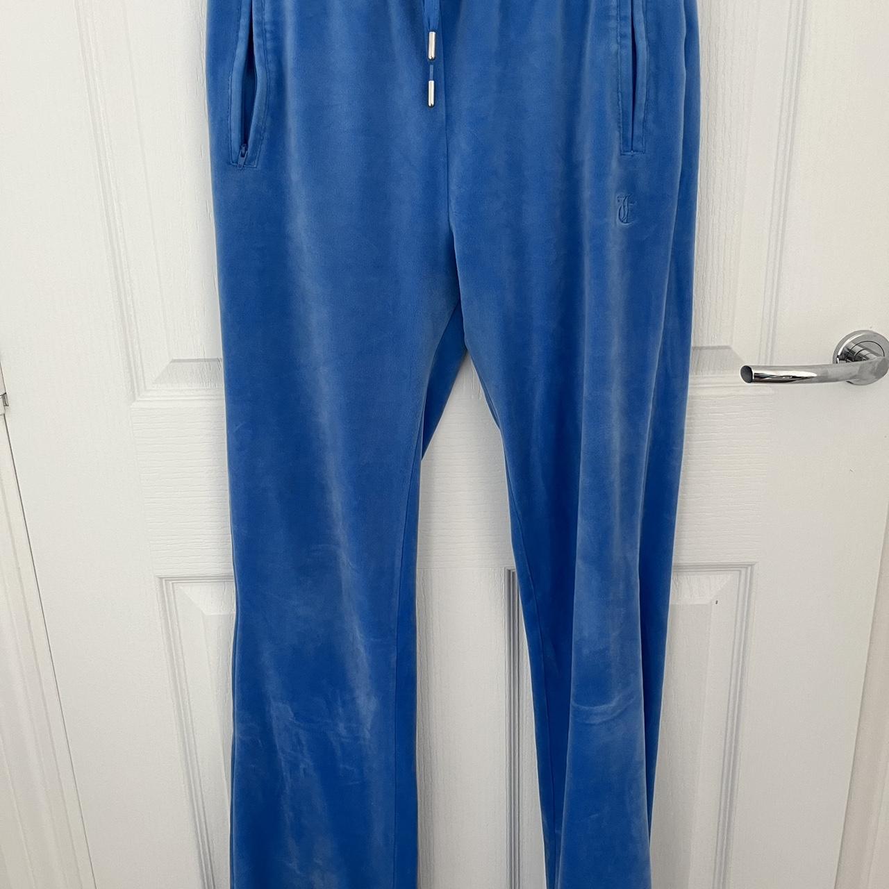 Blue velour tracksuit bottoms with elasticated waist... - Depop