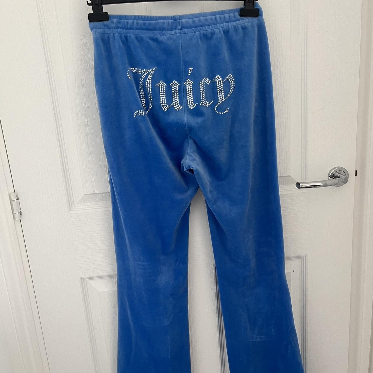 Blue velour tracksuit bottoms with elasticated waist... - Depop