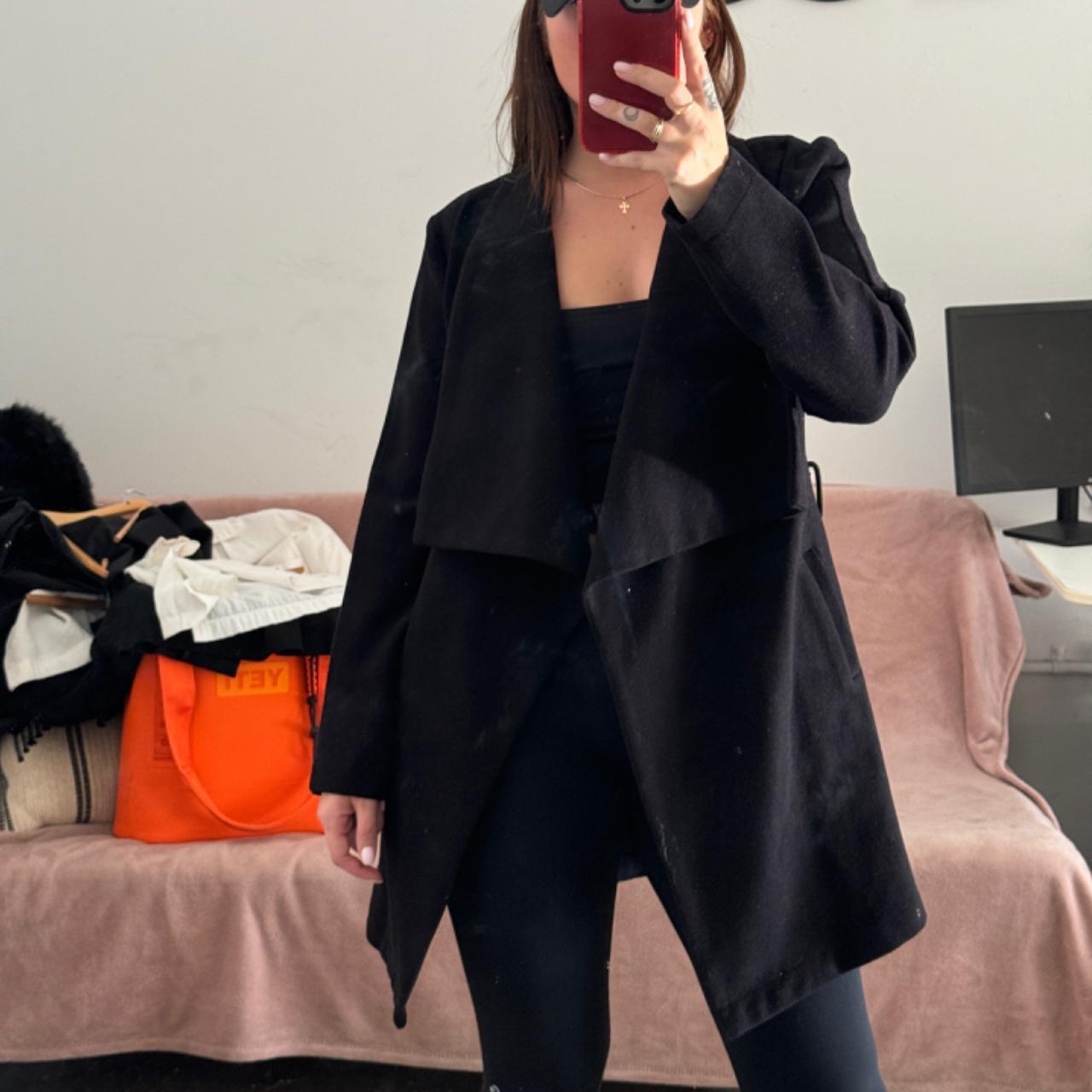 Woman’s black MAXIM coat No belt Waterfall front... - Depop