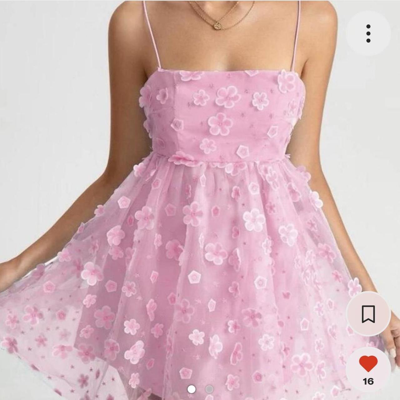 Stunning baby pink mini dress with floral... - Depop