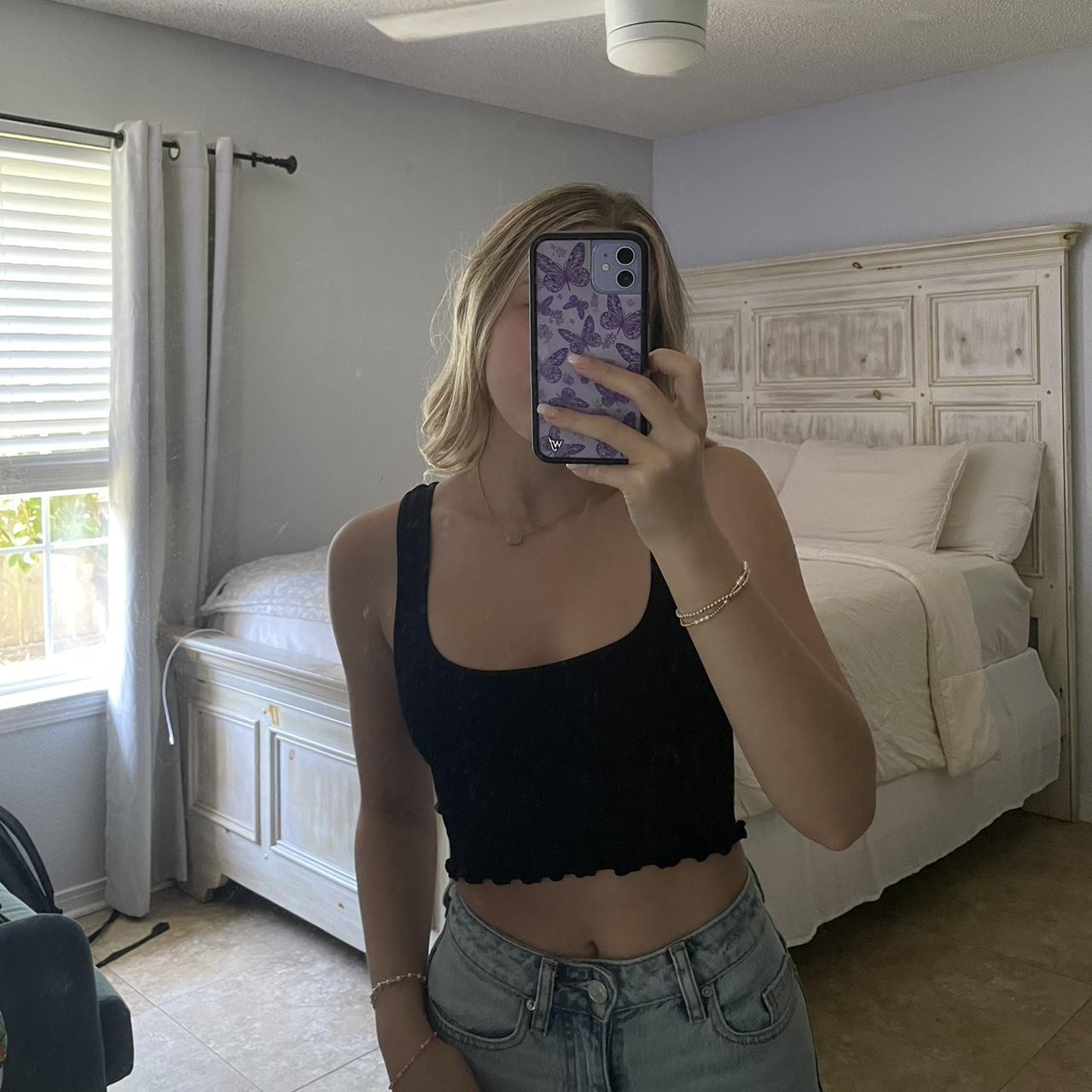 tillys black ruffled tank - no flaws - worn to... - Depop