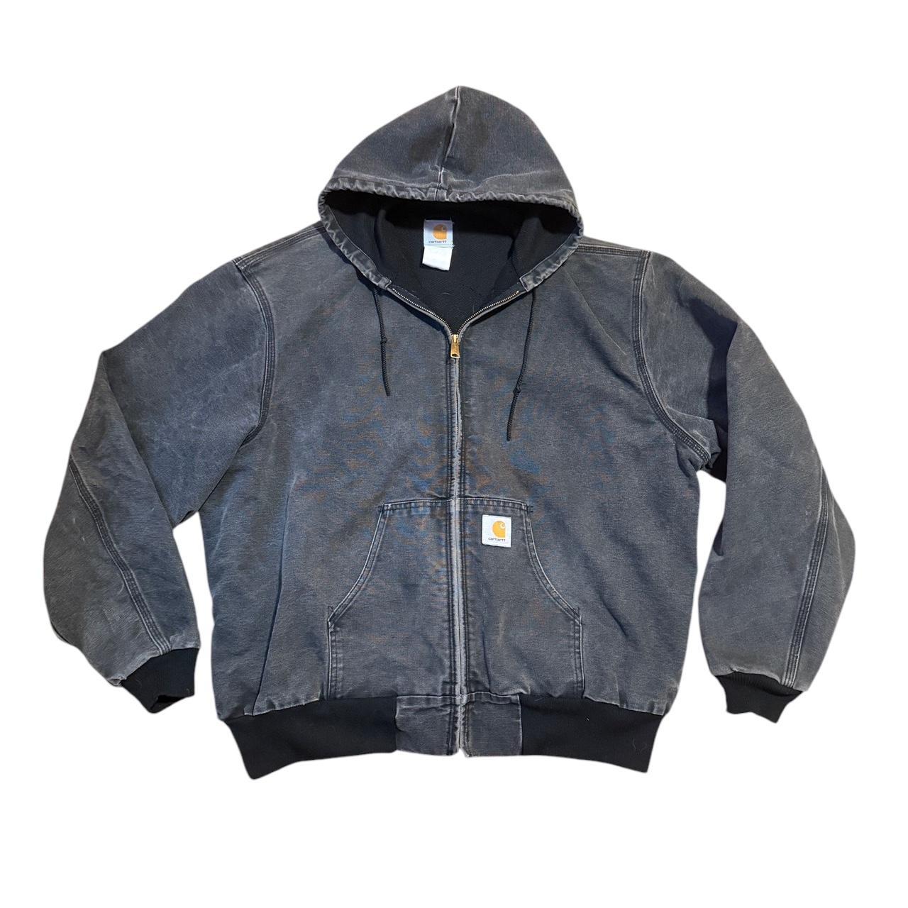 Black faded Carhartt bomber / workwear jacket with... | Depop