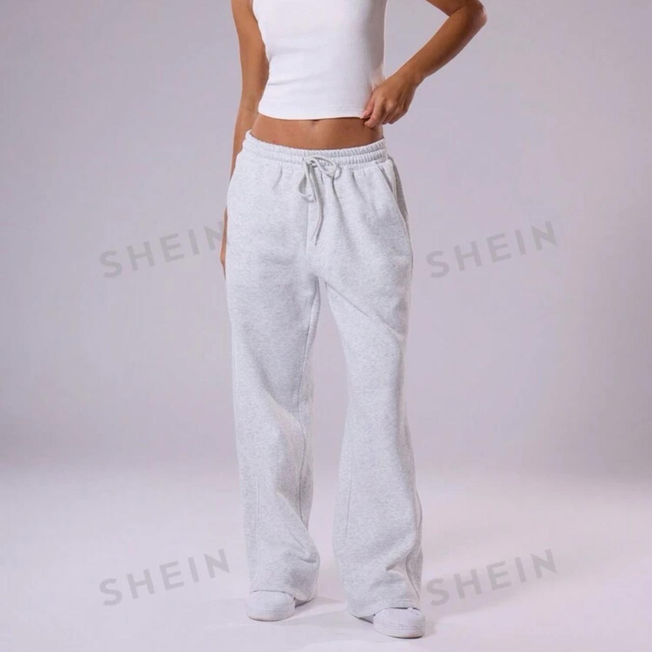 Shein Grey Baggy Wide Leg Joggers Fleece Inside... - Depop