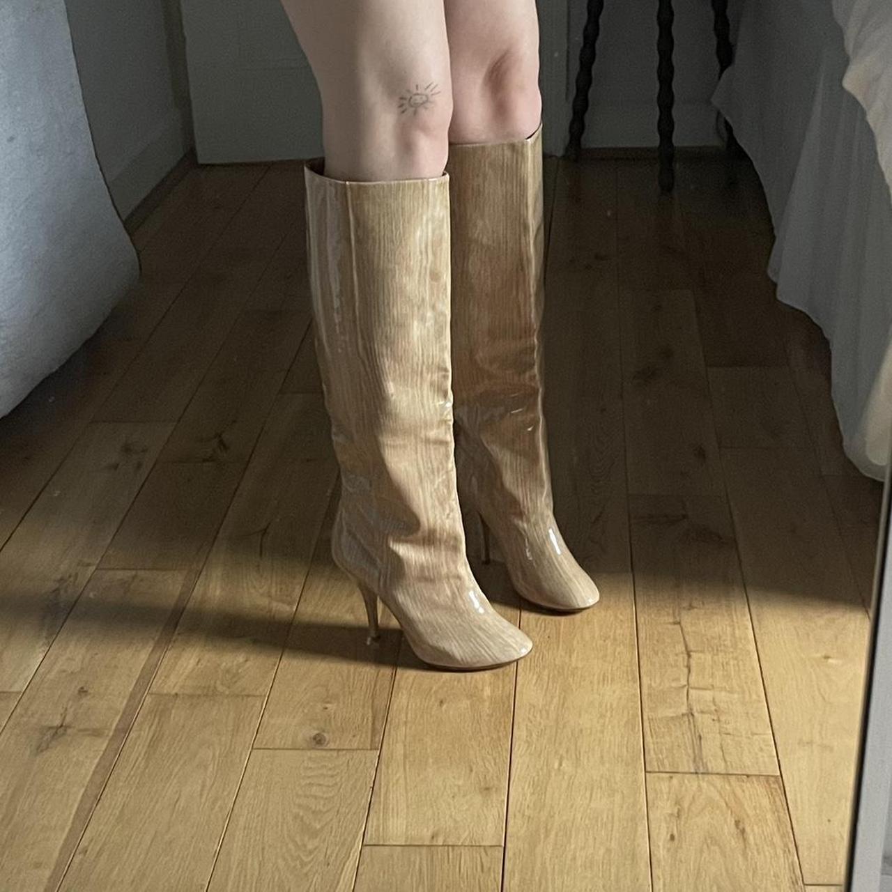 Maison Margiela shiny wood grain knee high boots.... - Depop