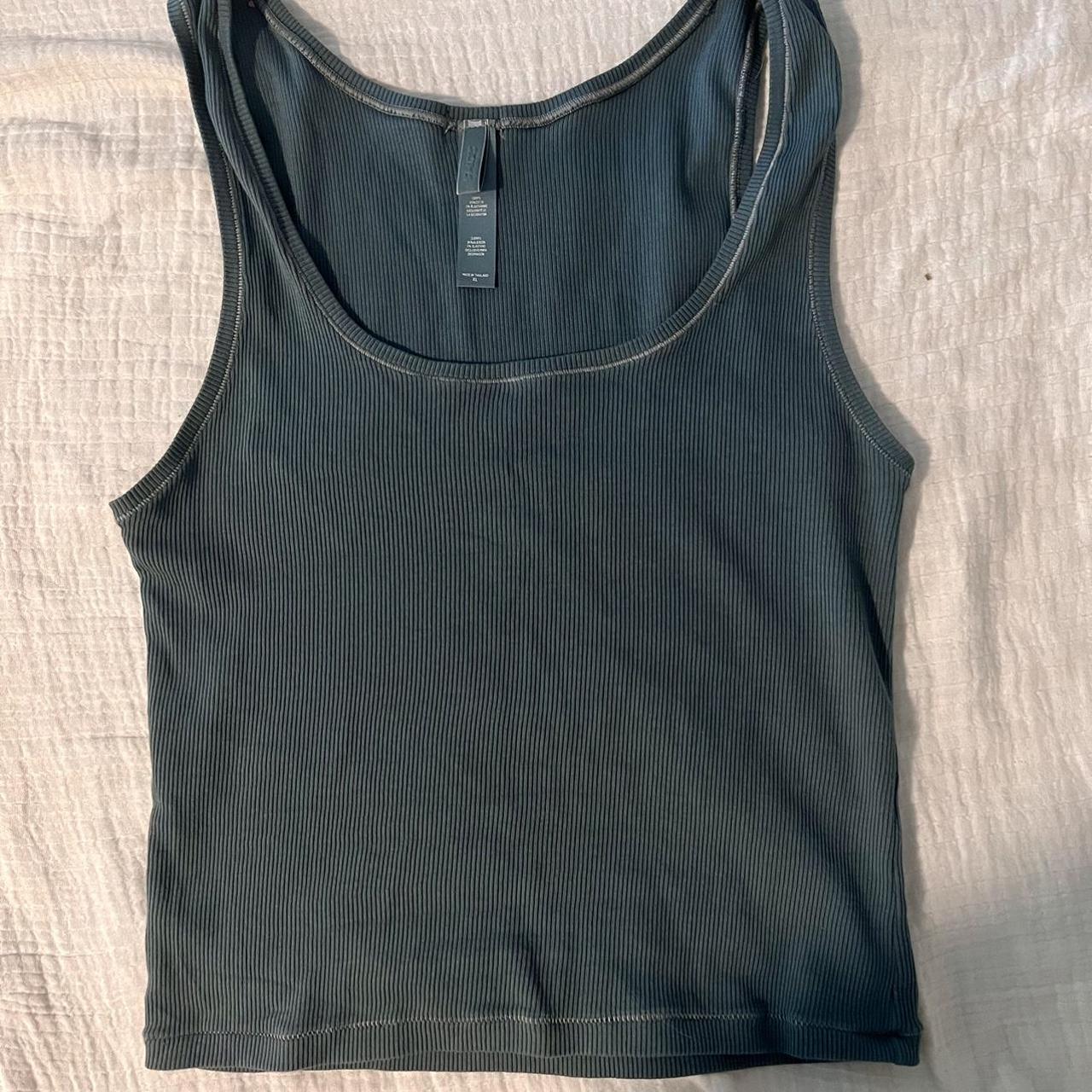 Skims Women's Grey and Blue Crop-top | Depop