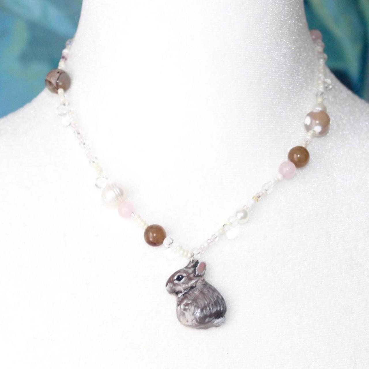 HANDMADE 🍐 baby cottontail bunny pendant necklace!... | Depop