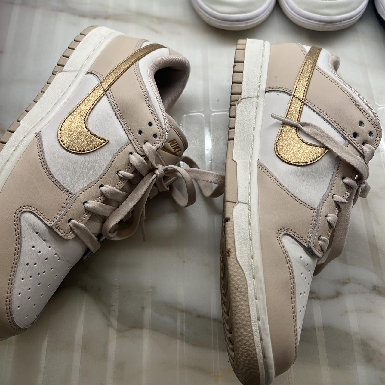 nike dunks in tan white and gold size... - Depop