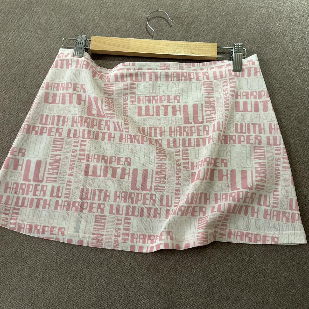 With Harper Lu Mesh Skirt Pink Writing Size Medium Depop