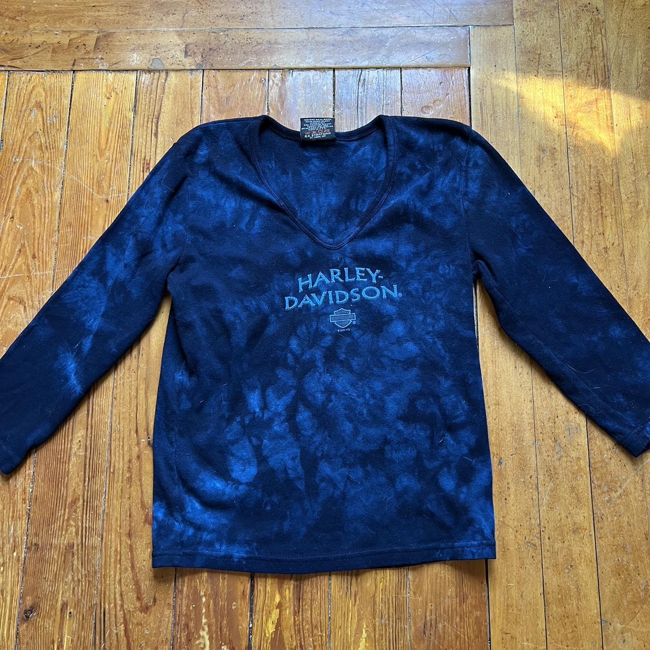 REPOP! blue tie dye wash harley davidson 3/4 sleeve... | Depop