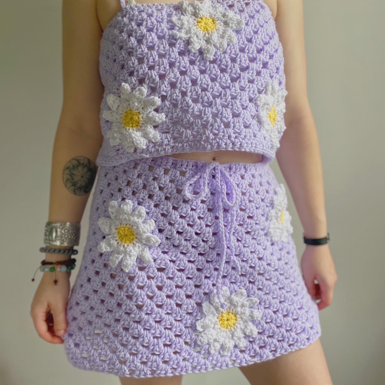 2 Piece Crochet Set Lilac Tank Top and Skirt Set... - Depop