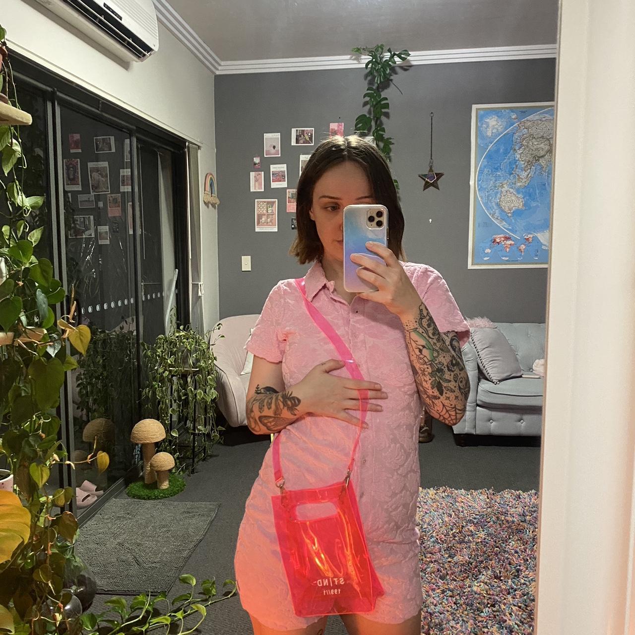 Standard fluro pink plastic shoulder bag with... - Depop