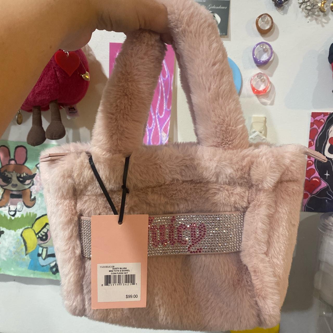 Light pink fluffy juicy couture shoulder bag with... - Depop