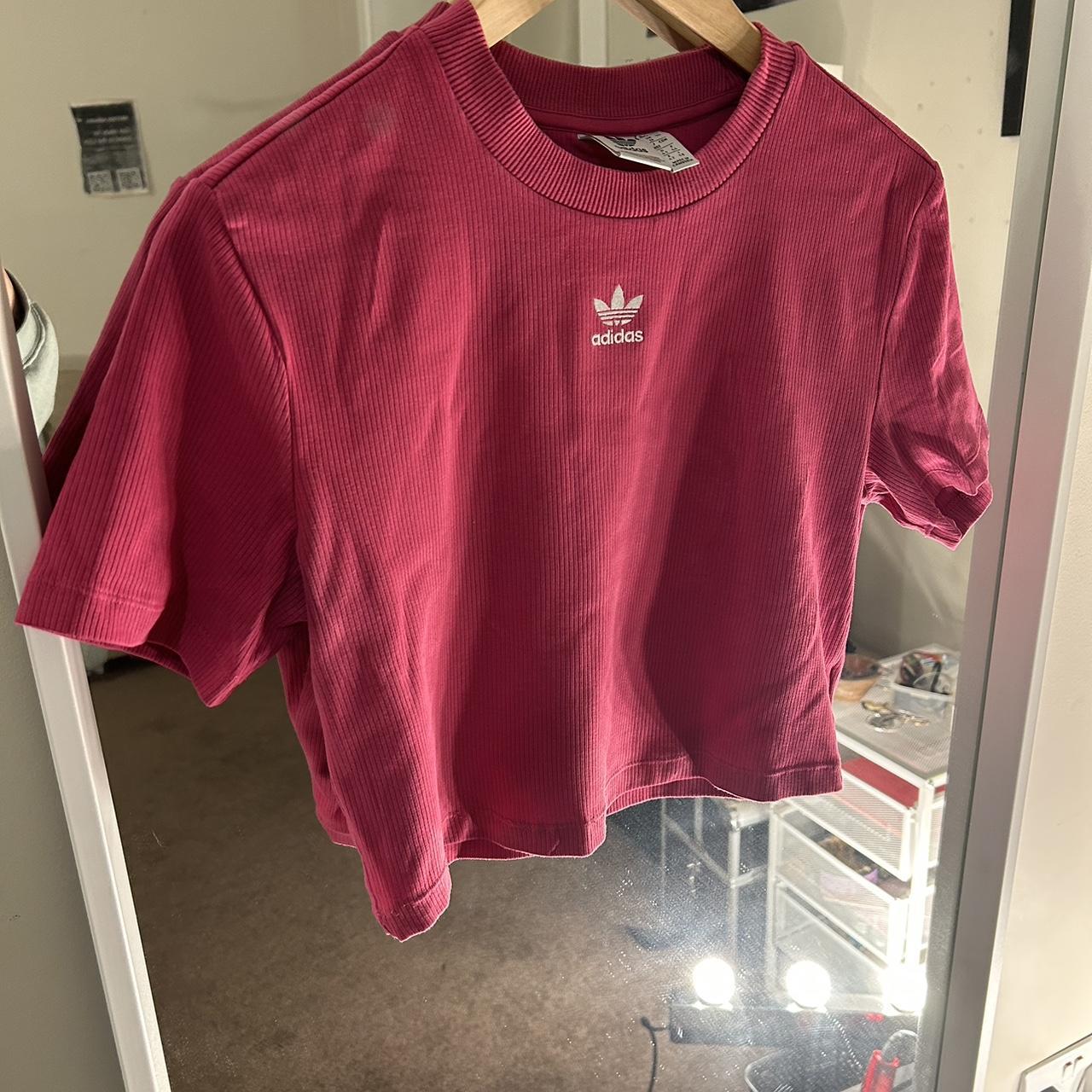 Size 16 hot pink Adidas cropped T-shirt. Only worn a... - Depop