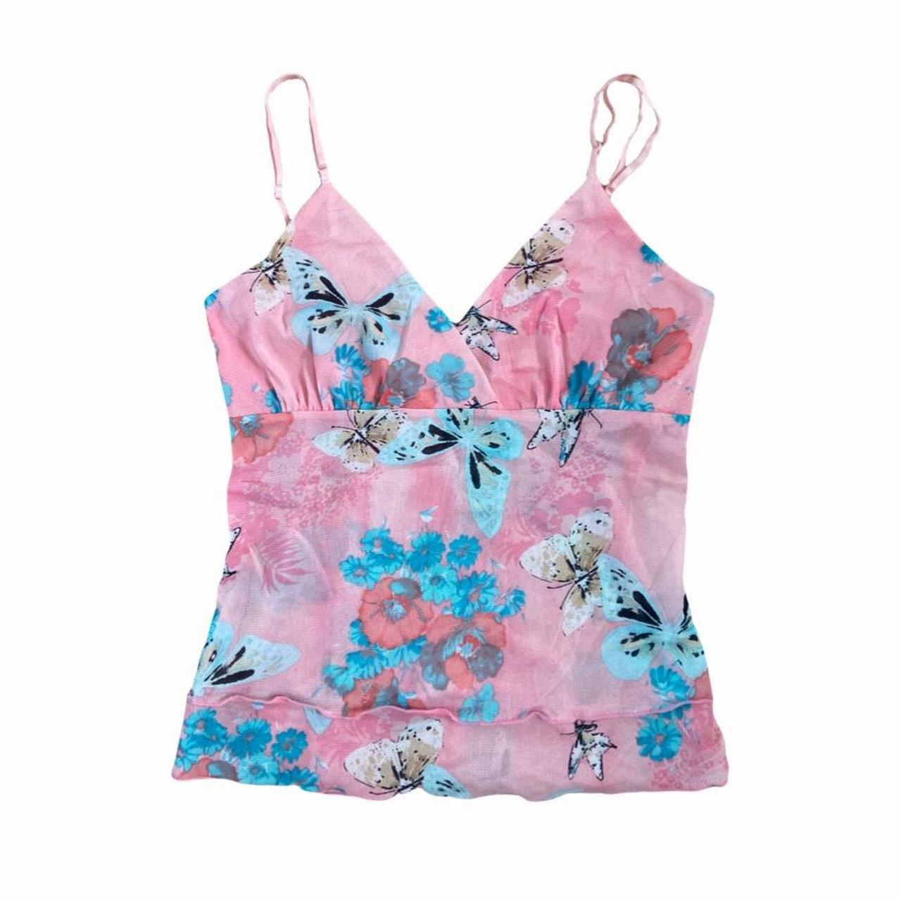 mesh top 2000s mesh butterfly tank top size L fits... - Depop