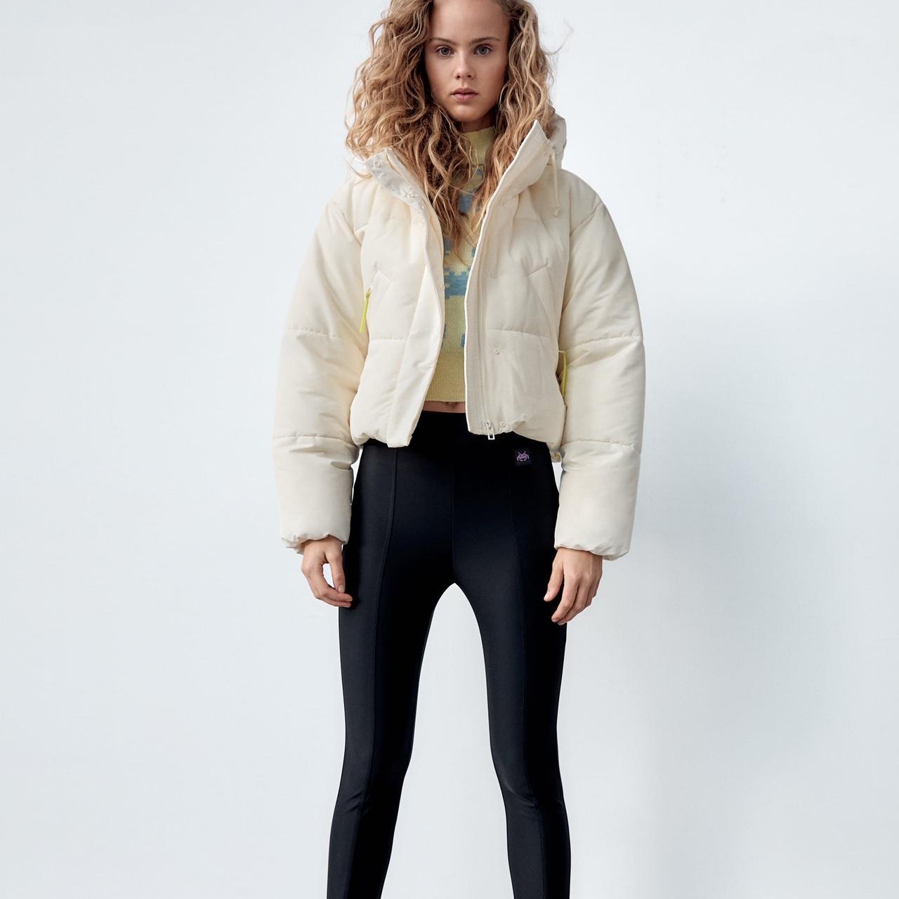 Zara white puffer coat, slight colouring on one of... - Depop