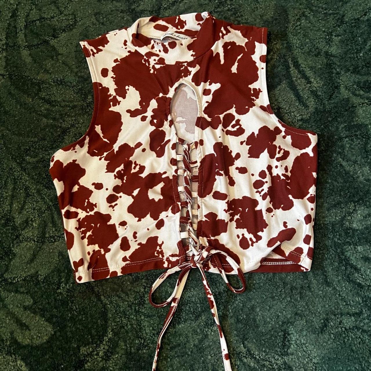 Cow Print Open Chest Crop Top Cowprint Croptop Depop