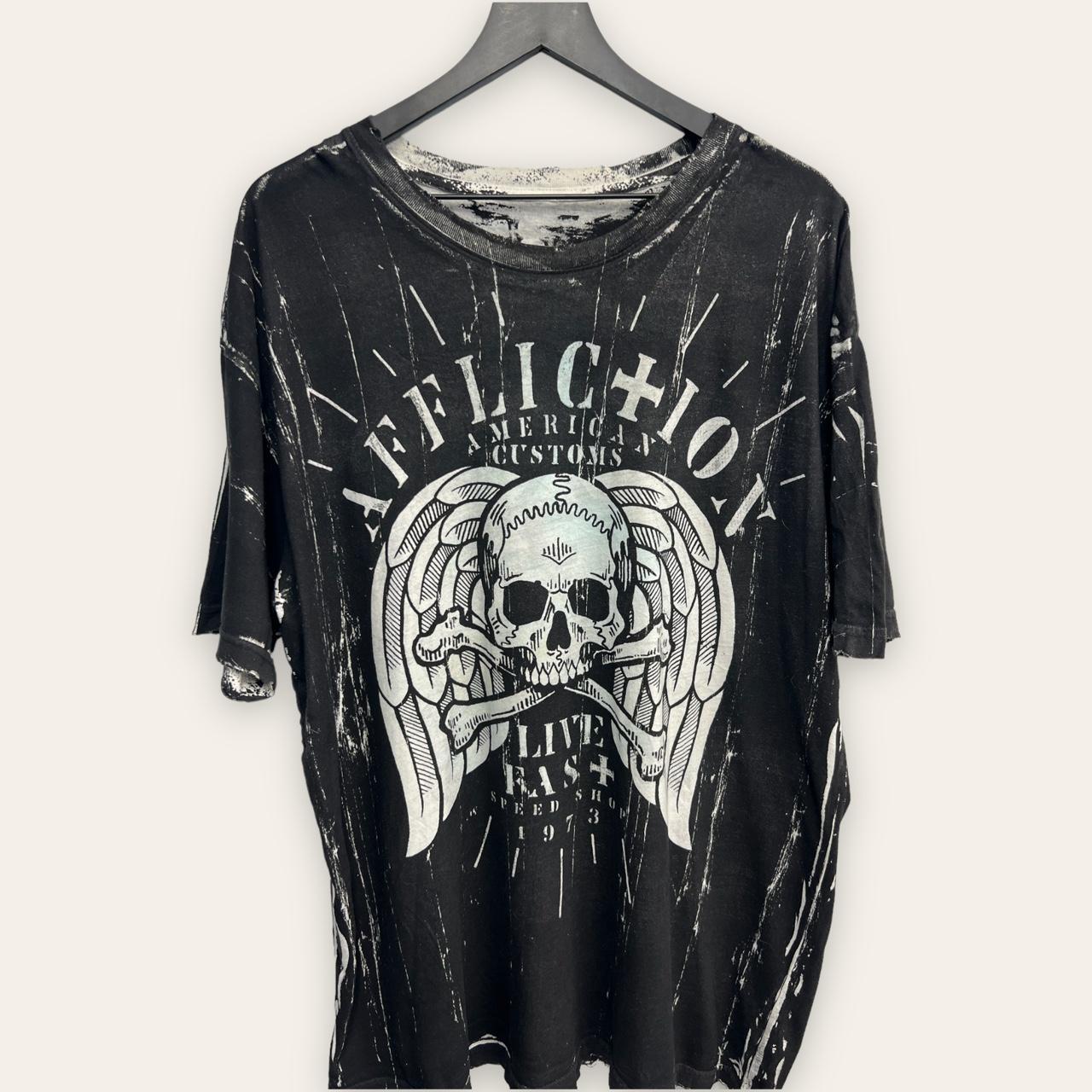 Affliction inside out skull angel wings tshirt... - Depop