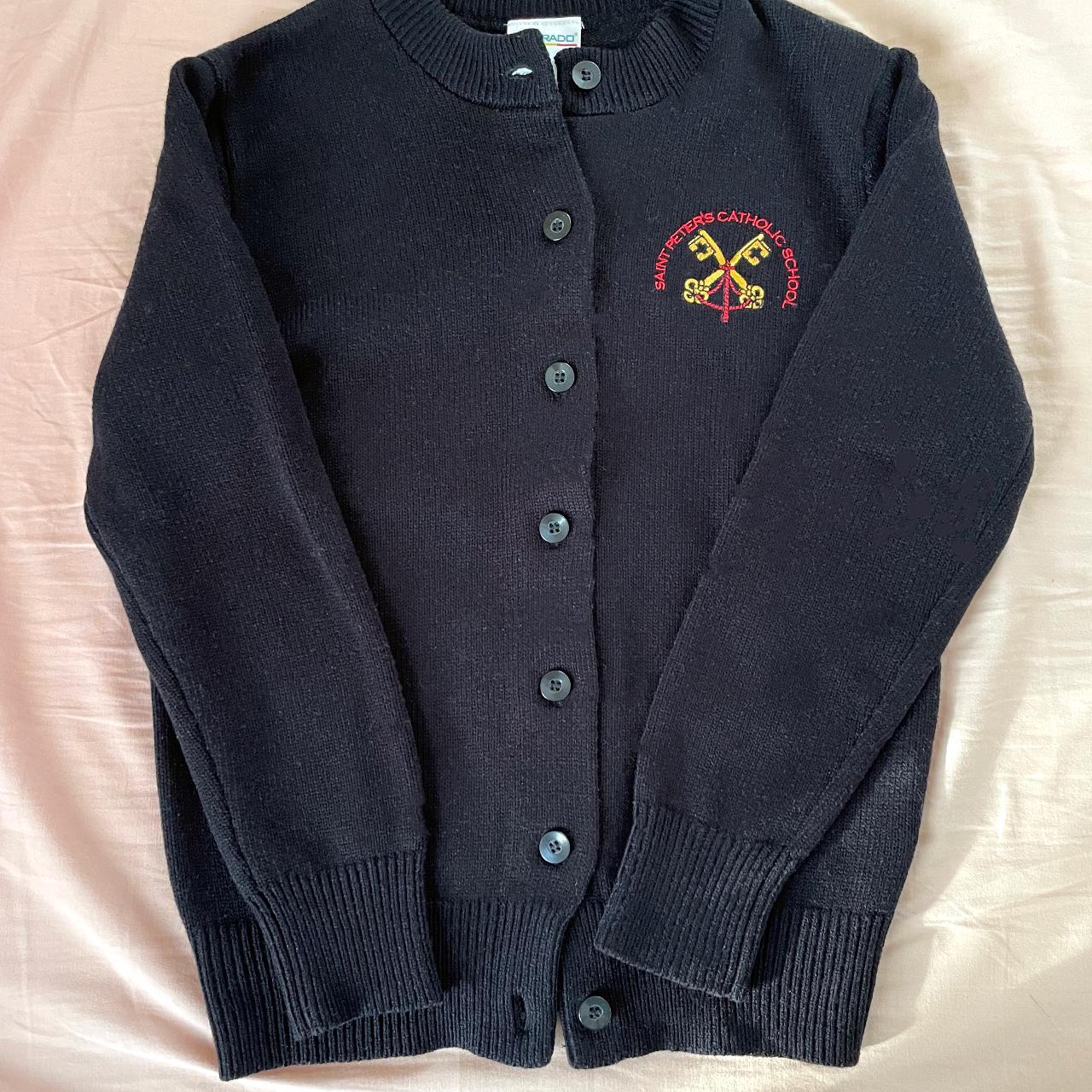 Preppy button down navy cardigan Embroidered key... - Depop