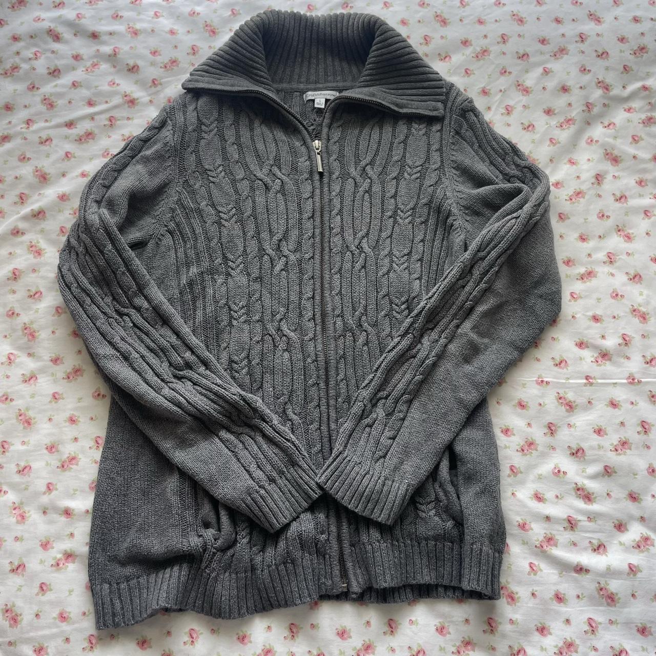gray cable knit jacket - Depop