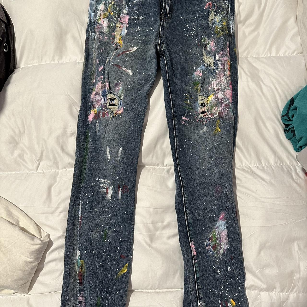 Beautiful, custom hand painted jeans. High end,... - Depop