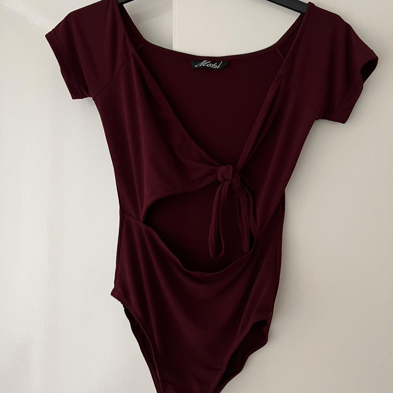 Motel rocks burgundy tie front bodysuit - Depop
