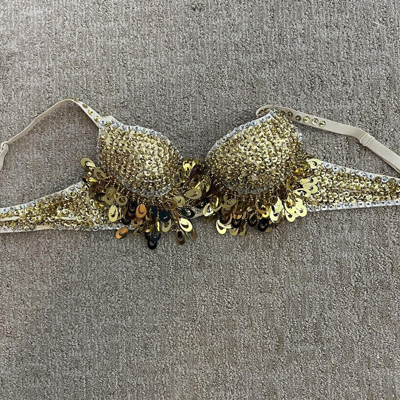 Gold sequin bra. Super cute and perfect for belly... - Depop