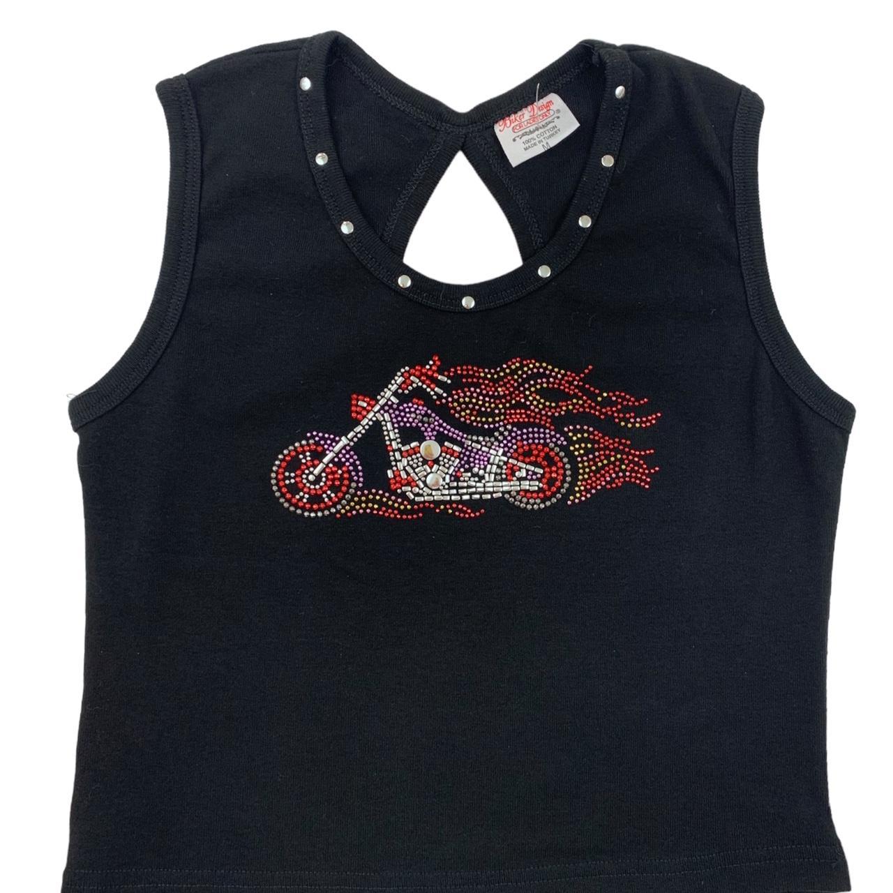 Vintage Women's Motorcycle Tank Top Bedazzled Medium... - Depop