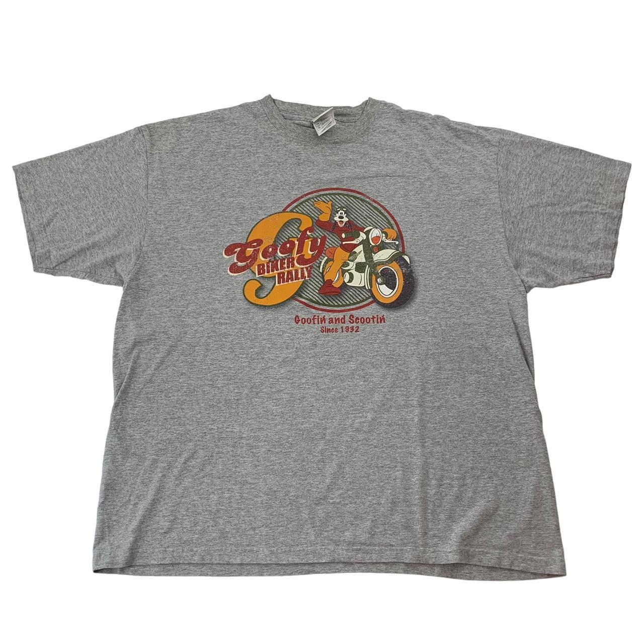 Disney Goofy Biker Rally Grey T-Shirt Double... - Depop