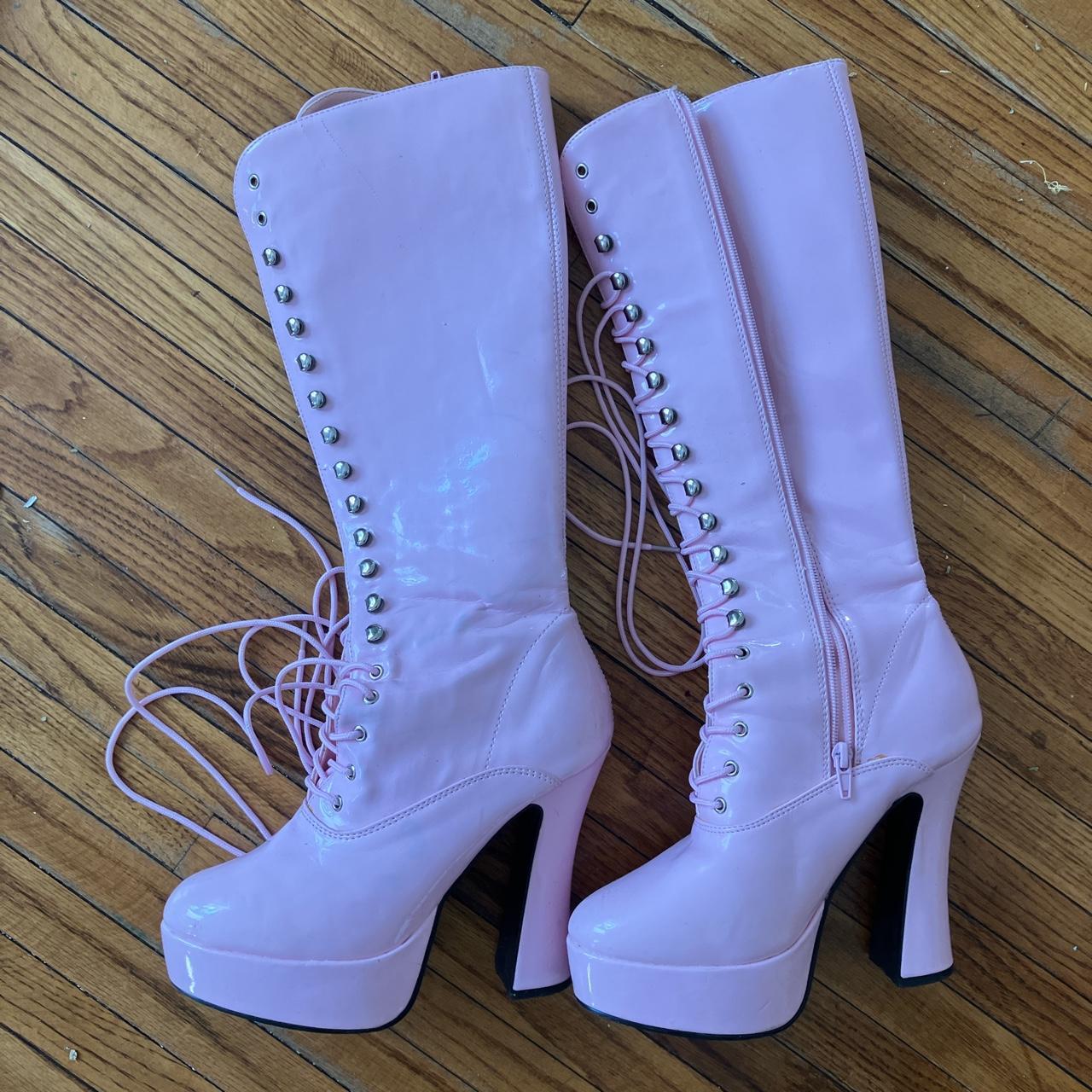 Pink Platform lace up boots Brand: Pleaser shoes... - Depop