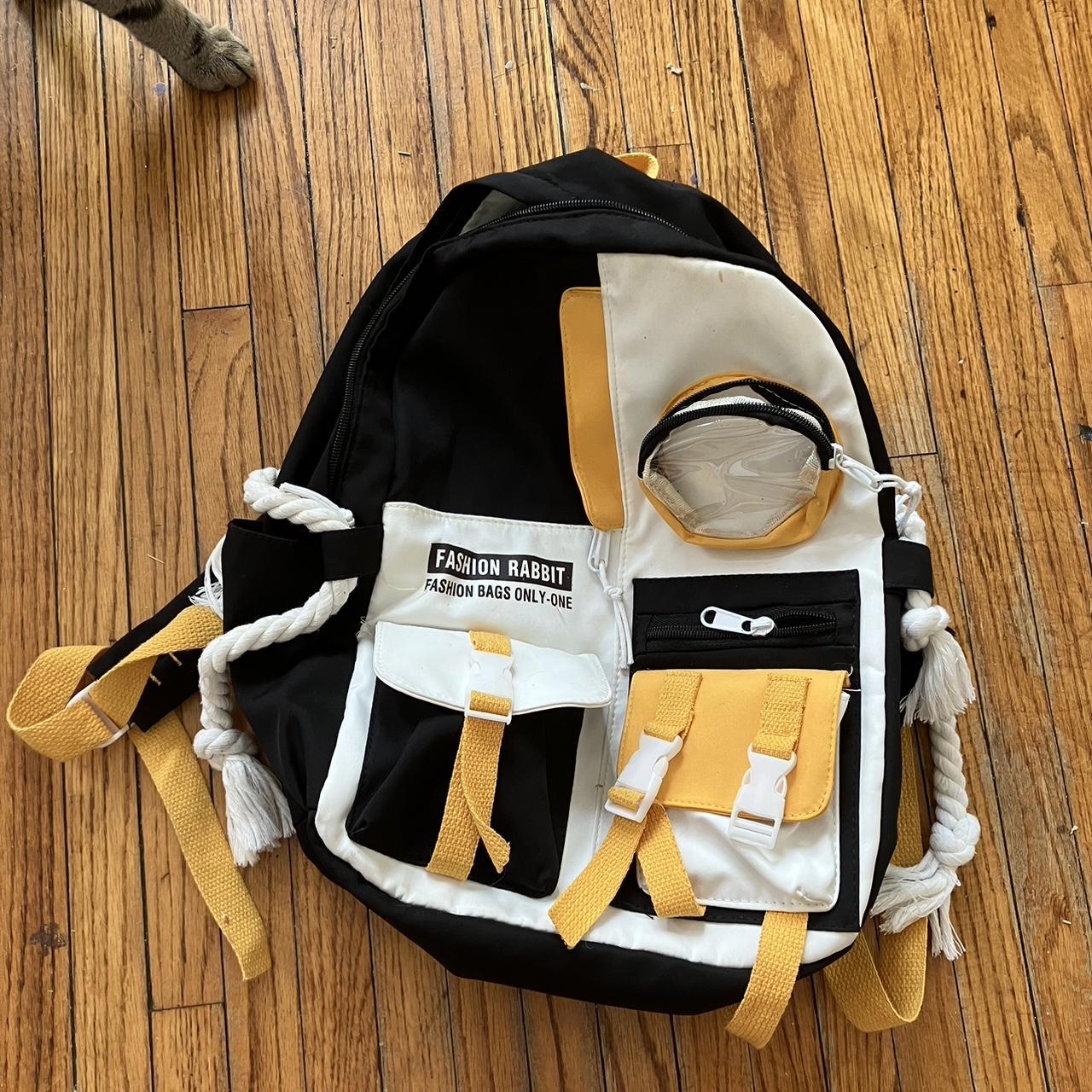 black and yellow backpack for pins - Depop