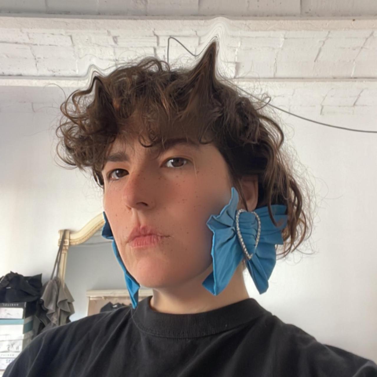 Bow esrrings made with fabric from deadstocks Poly-silk - Depop