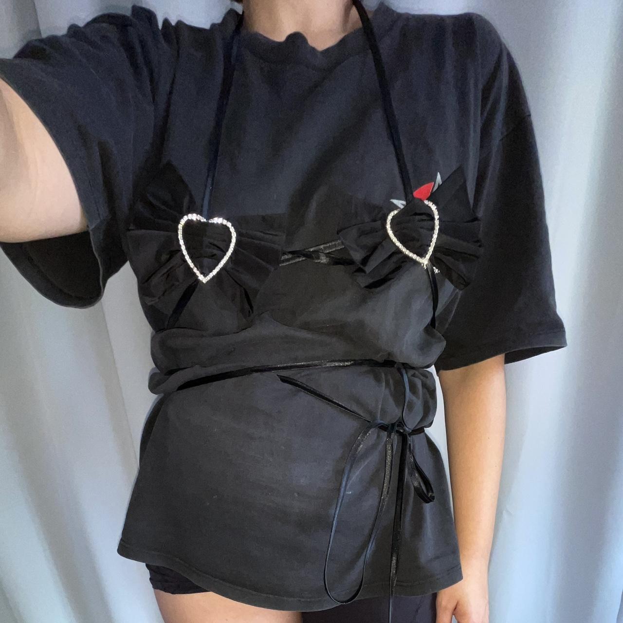 Mini bow bra made with fabrics from deadstocks Fits... - Depop