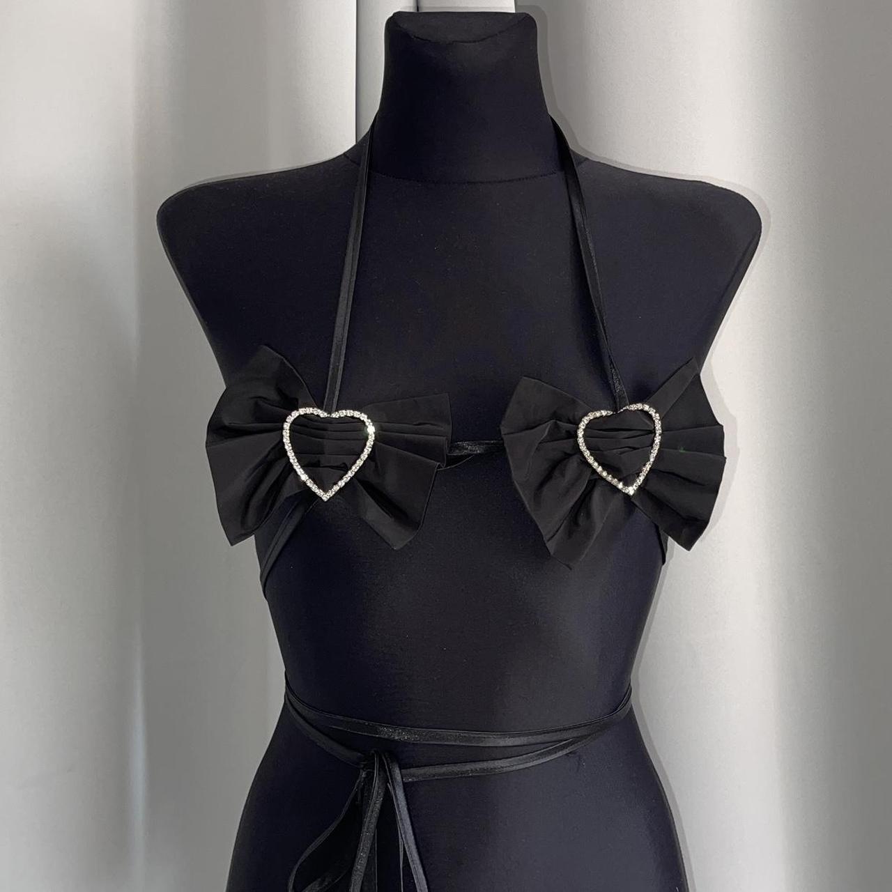 Mini bow bra made with fabrics from deadstocks Fits... - Depop