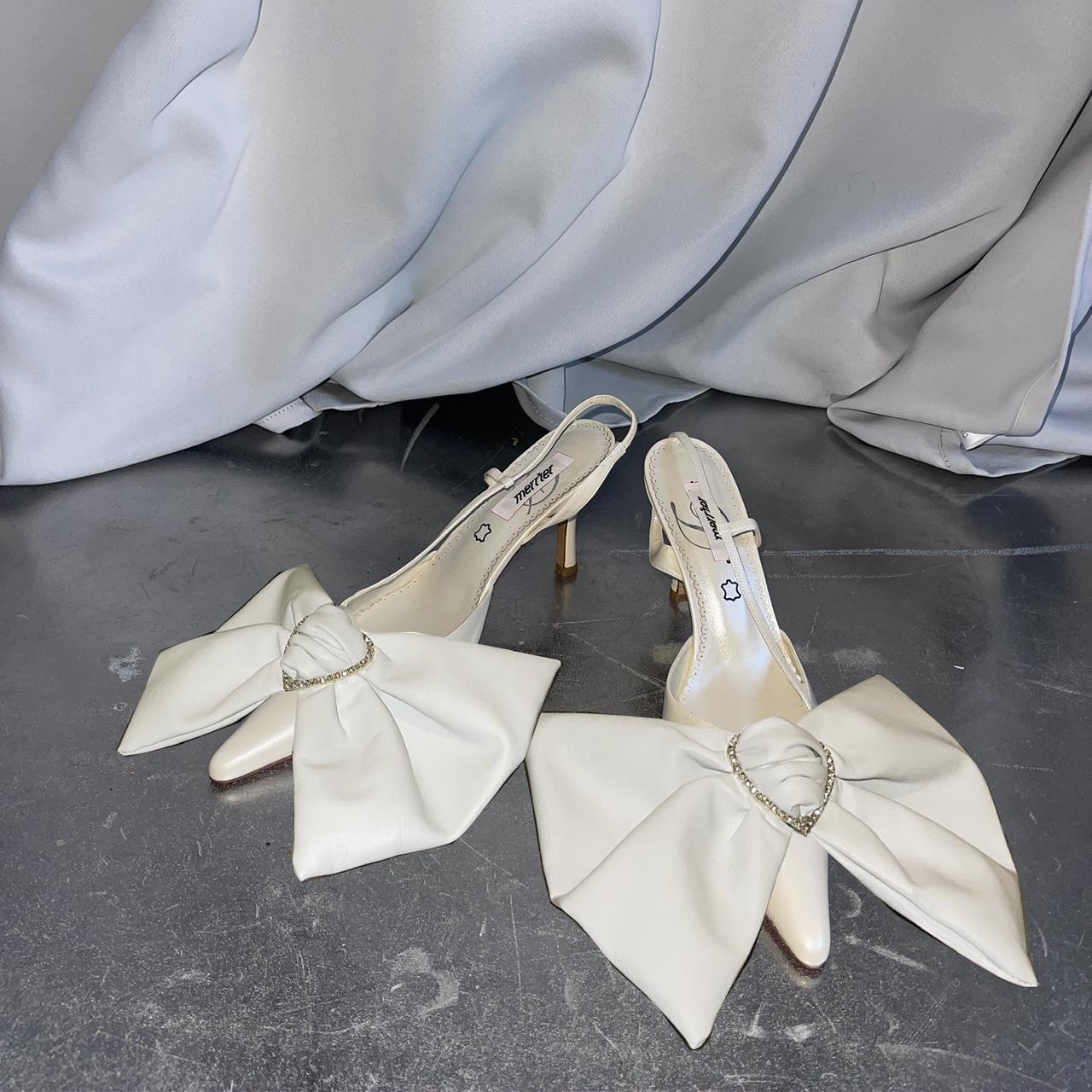 Upcycled bridal shoes with bow. Bow in leather from... - Depop