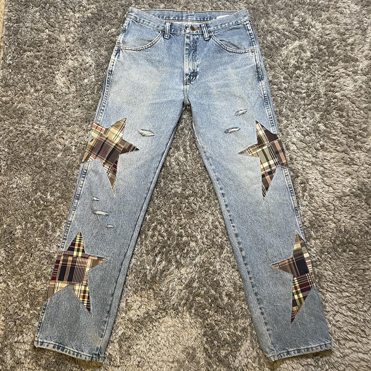 Men's Blue and Tan Jeans | Depop