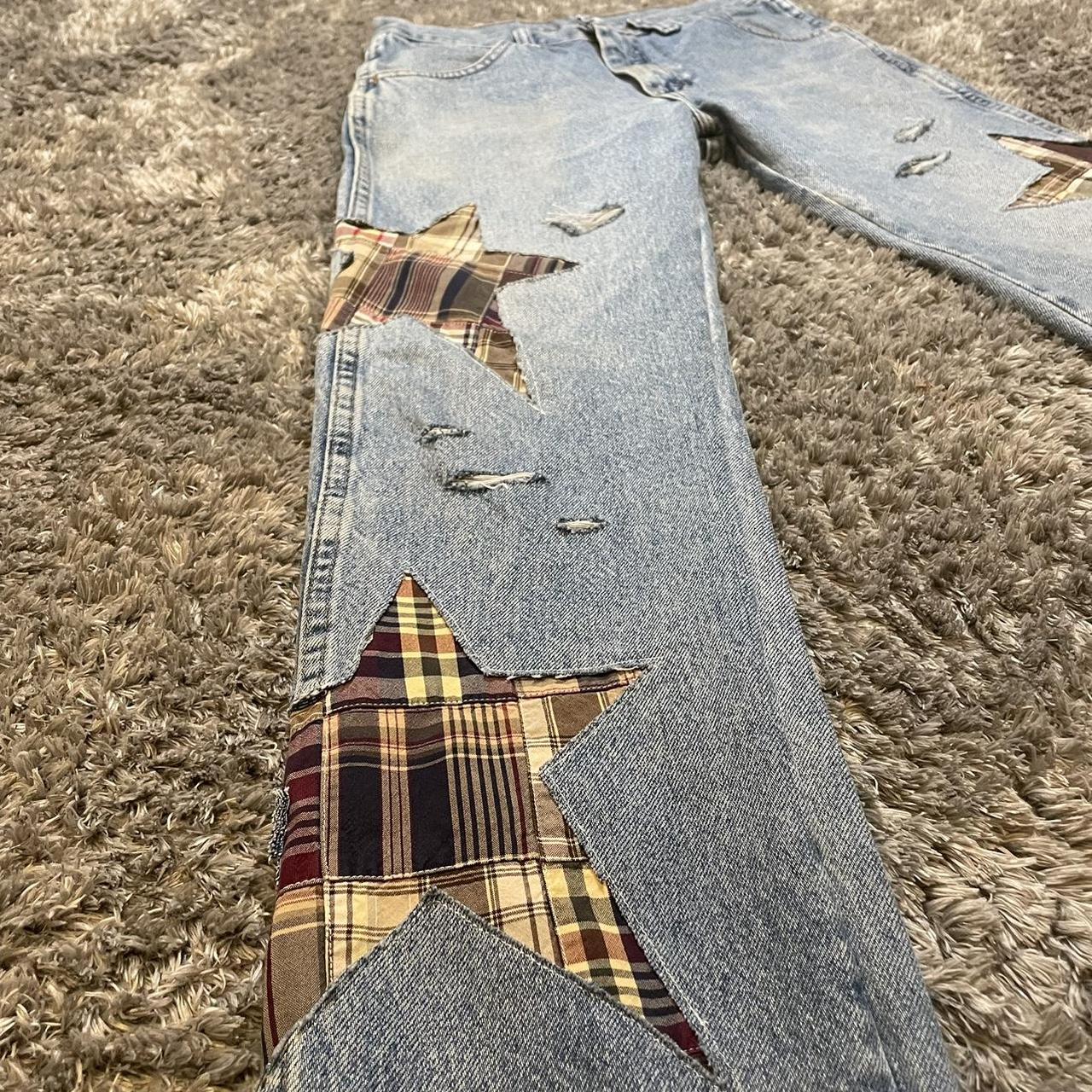 Men's Blue and Tan Jeans | Depop