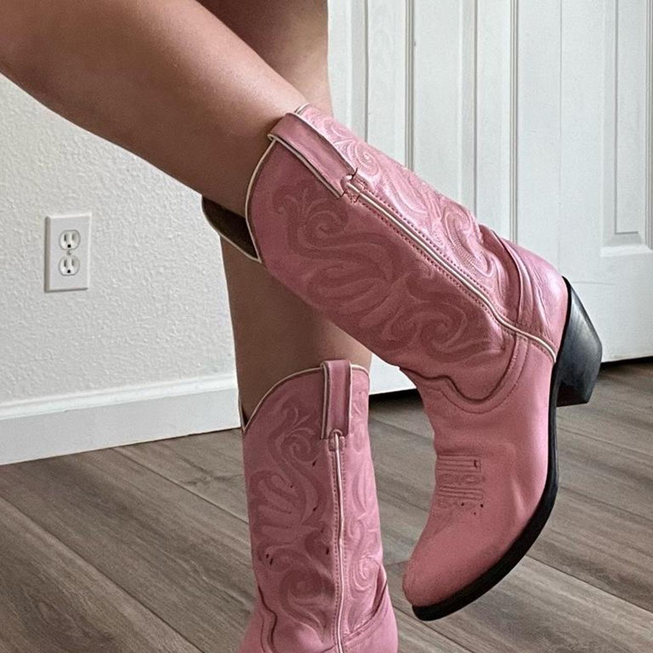 Coolest vintage Durango pink leather cowgirl boots.... - Depop