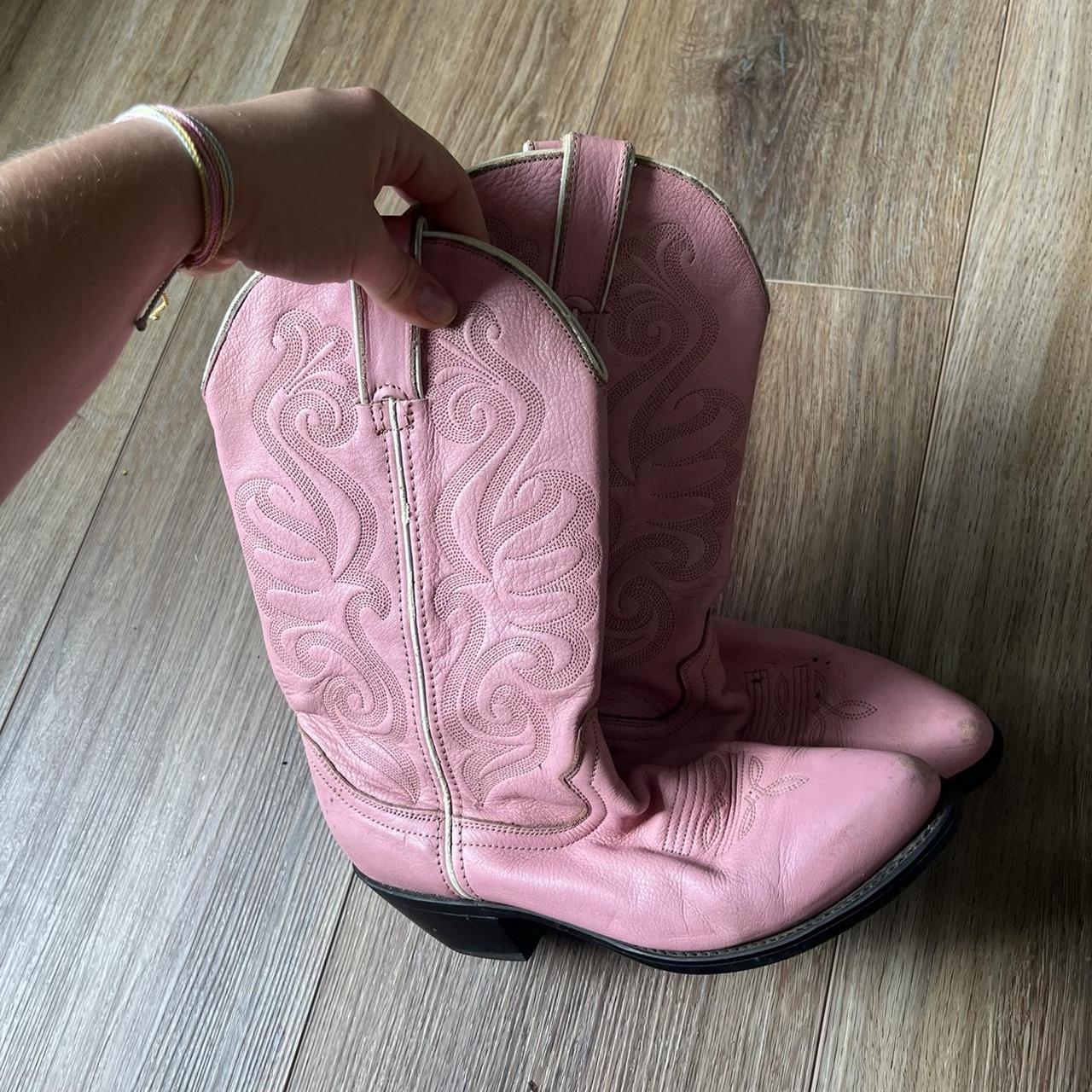 Coolest vintage Durango pink leather cowgirl boots.... - Depop