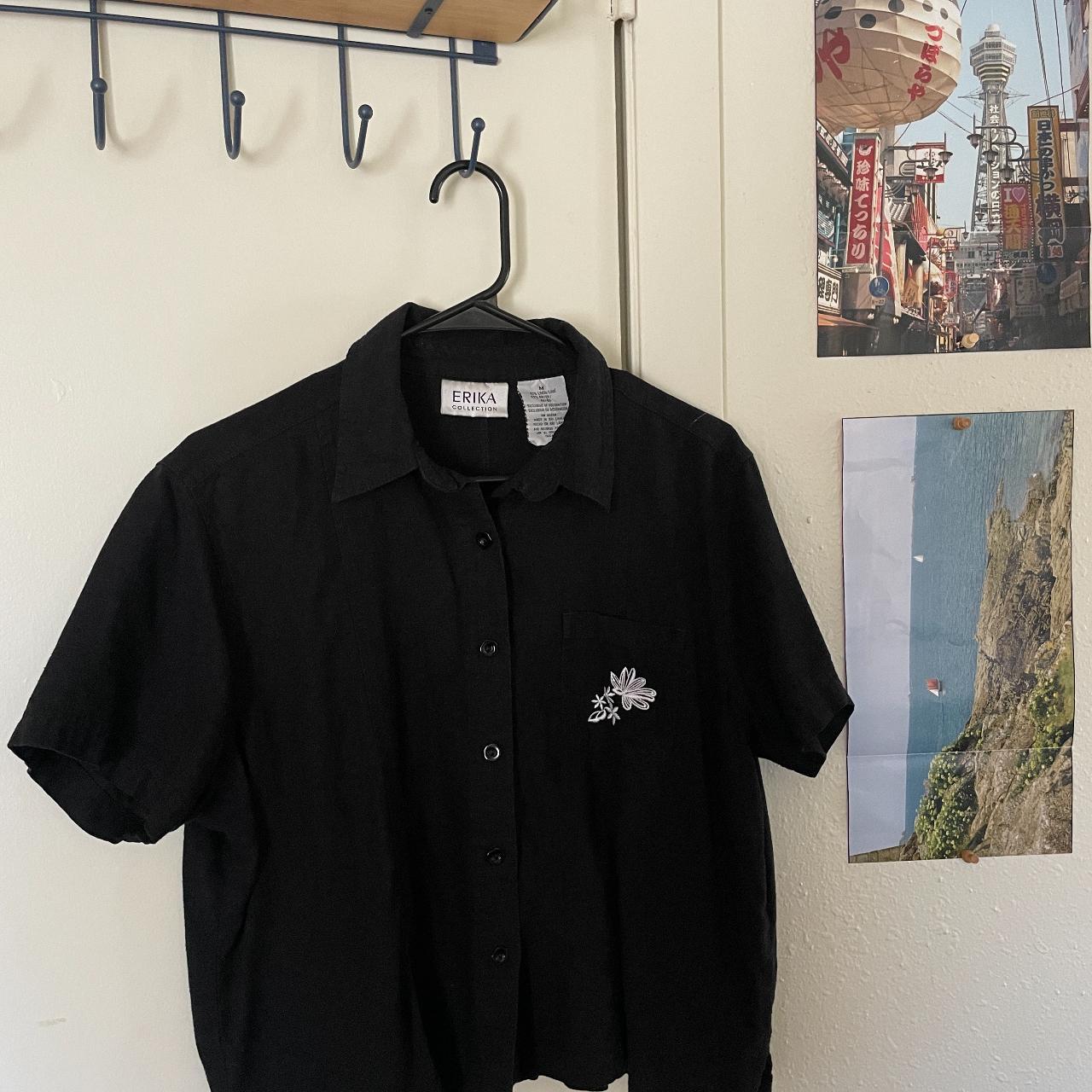 Medium Black Linen button up top - Depop