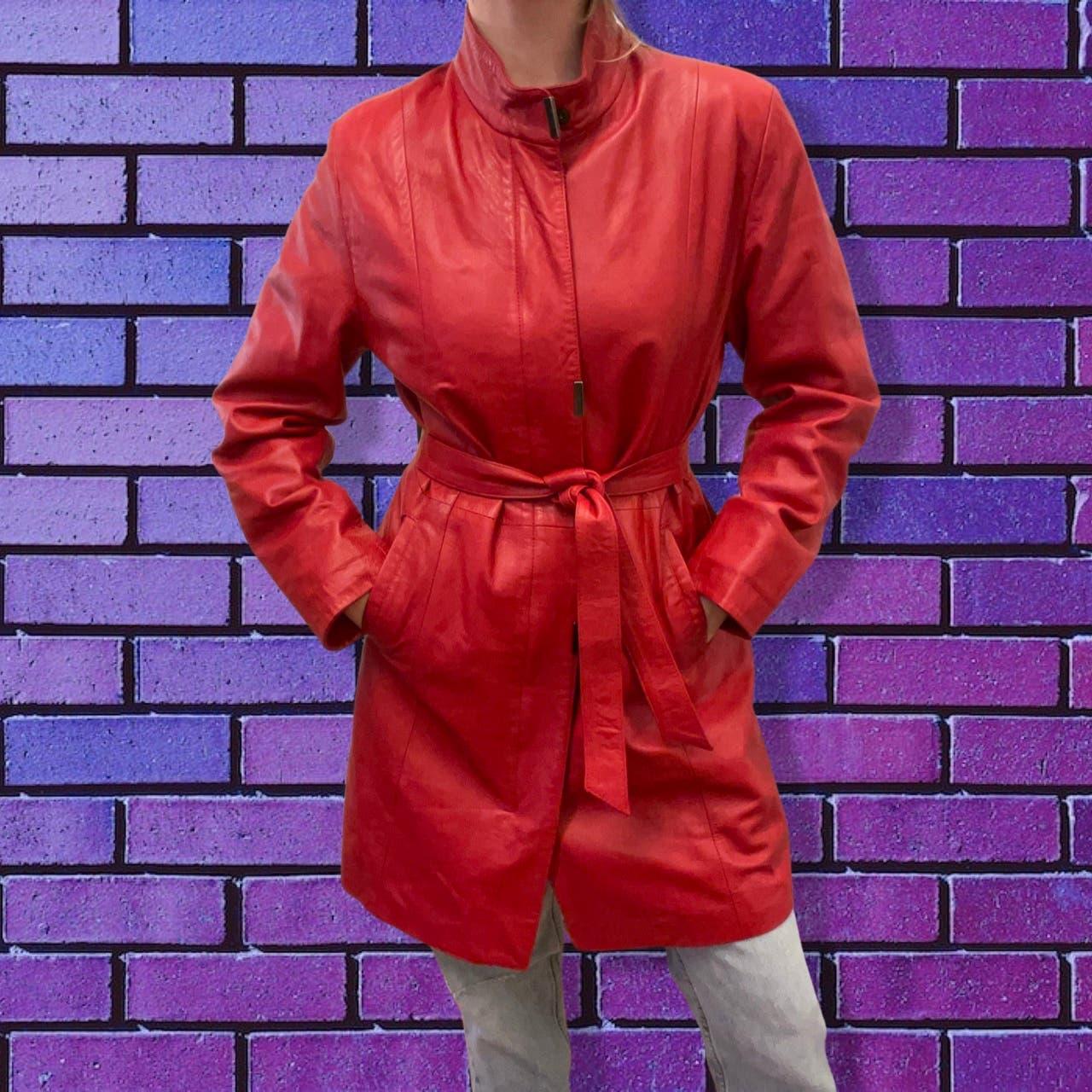 Vintage Italian Red Leather Jacket Size Italian 42/... - Depop