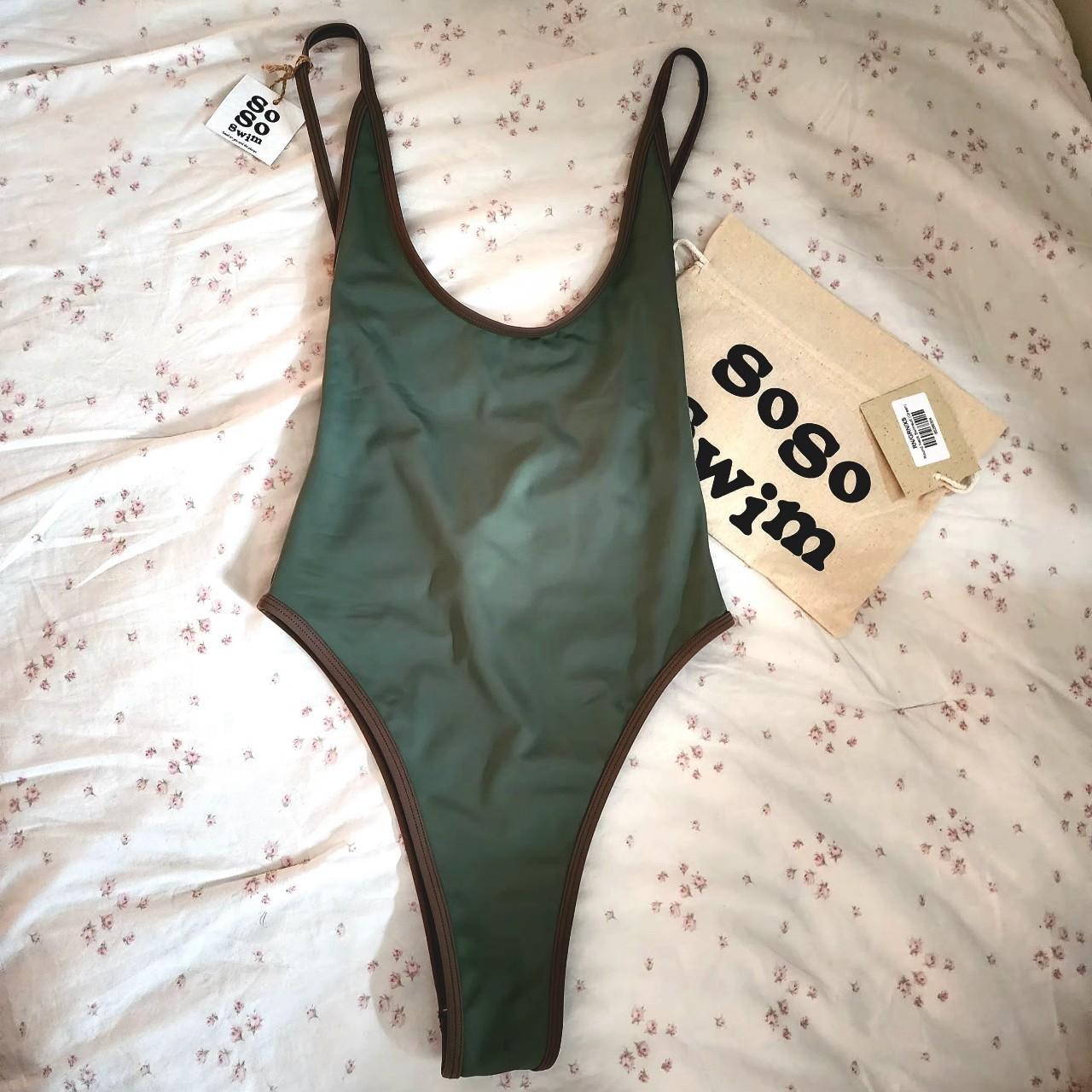 SoSo Swim Round Neck Swimsuit in Green in size XS.... | Depop