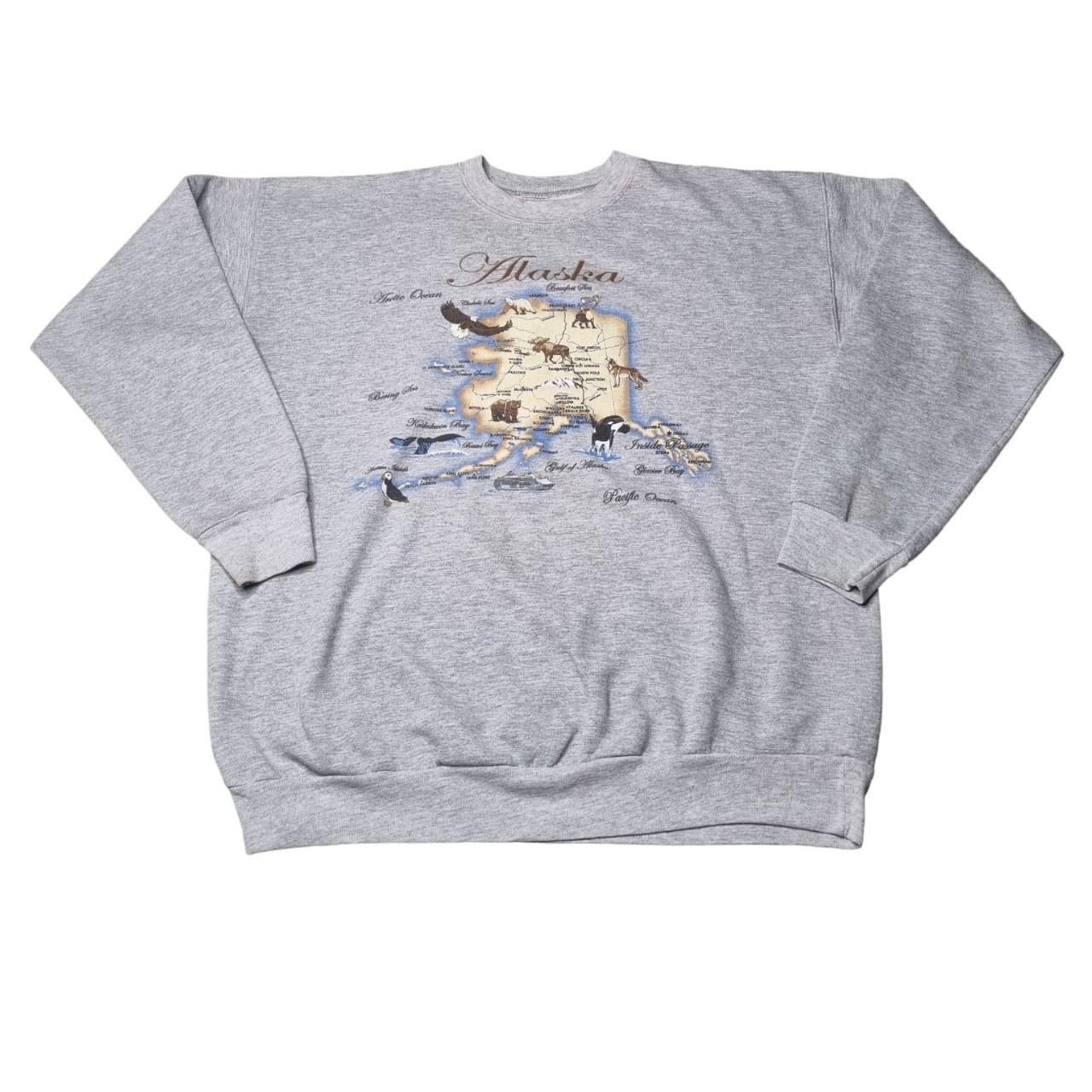 Grey Hanes Alaska Map sweatshirt Size Large Good... - Depop