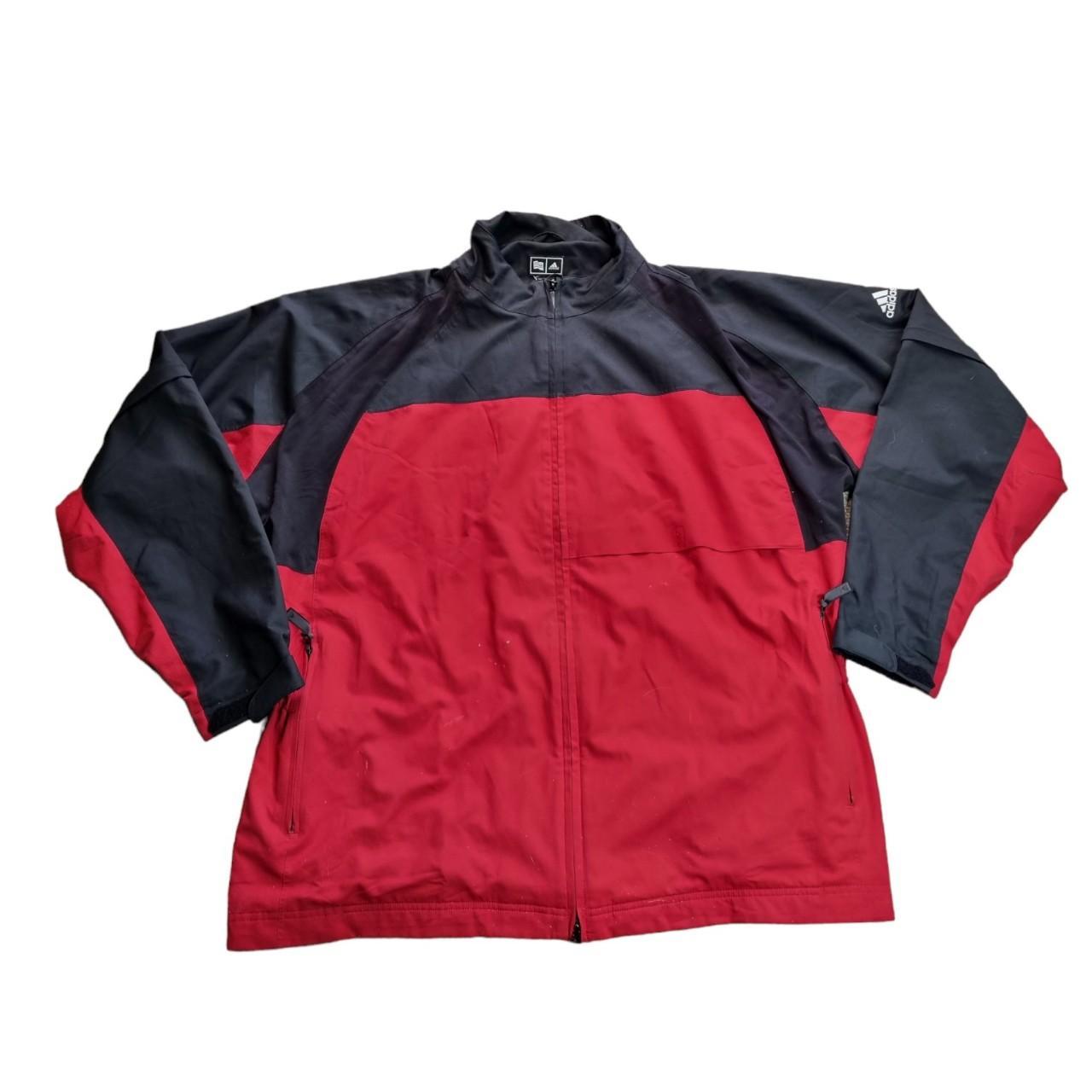 Red and black Adidas Climaproof jacket Size... - Depop