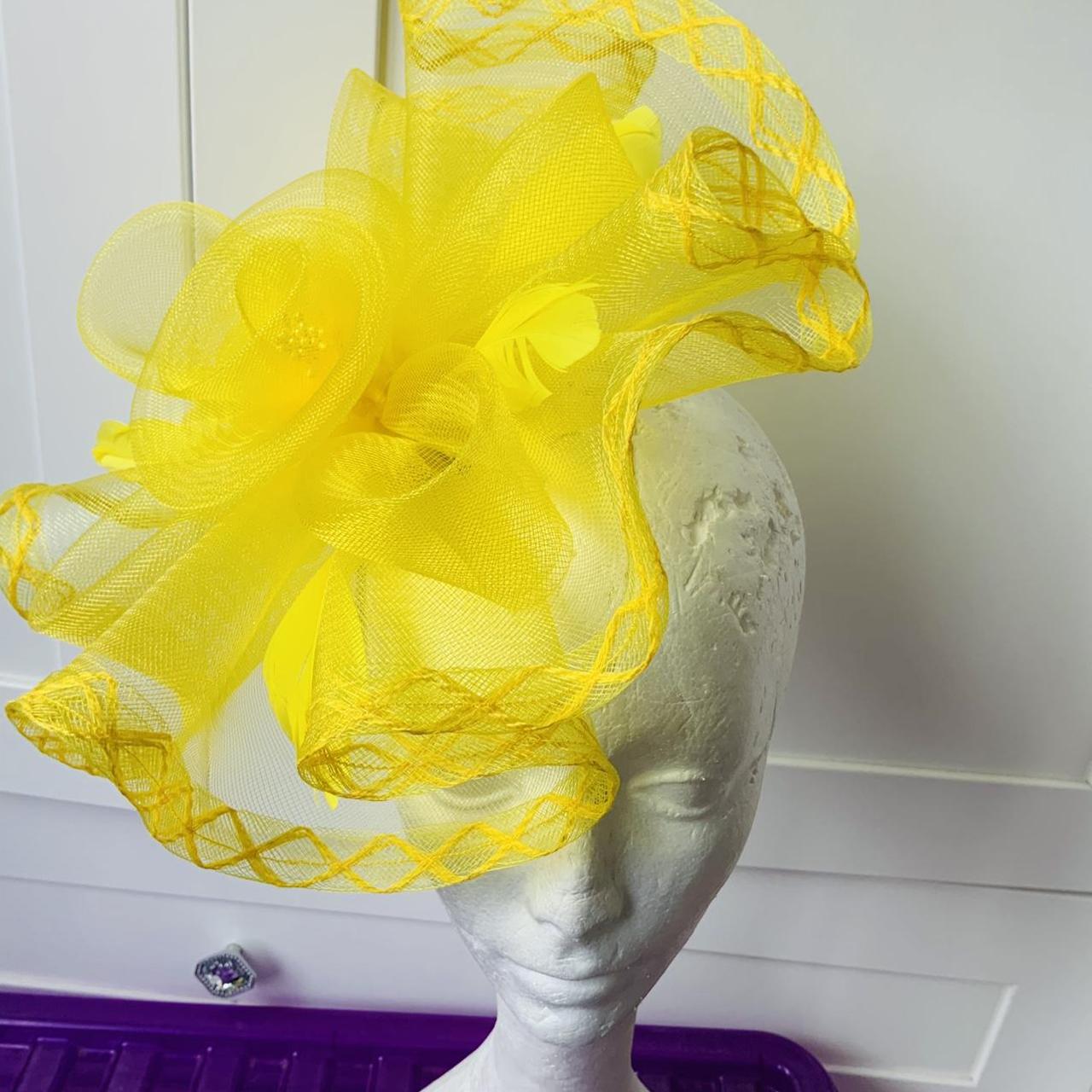 Bright yellow feather wedding ladies race day ... - Depop