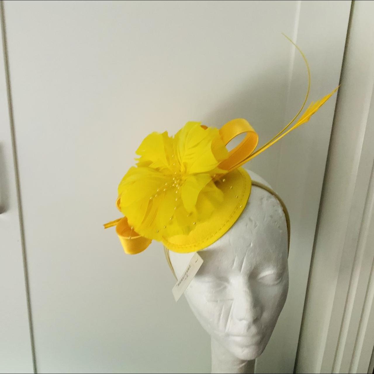 Bright yellow satin Fascinator only On a headband... - Depop