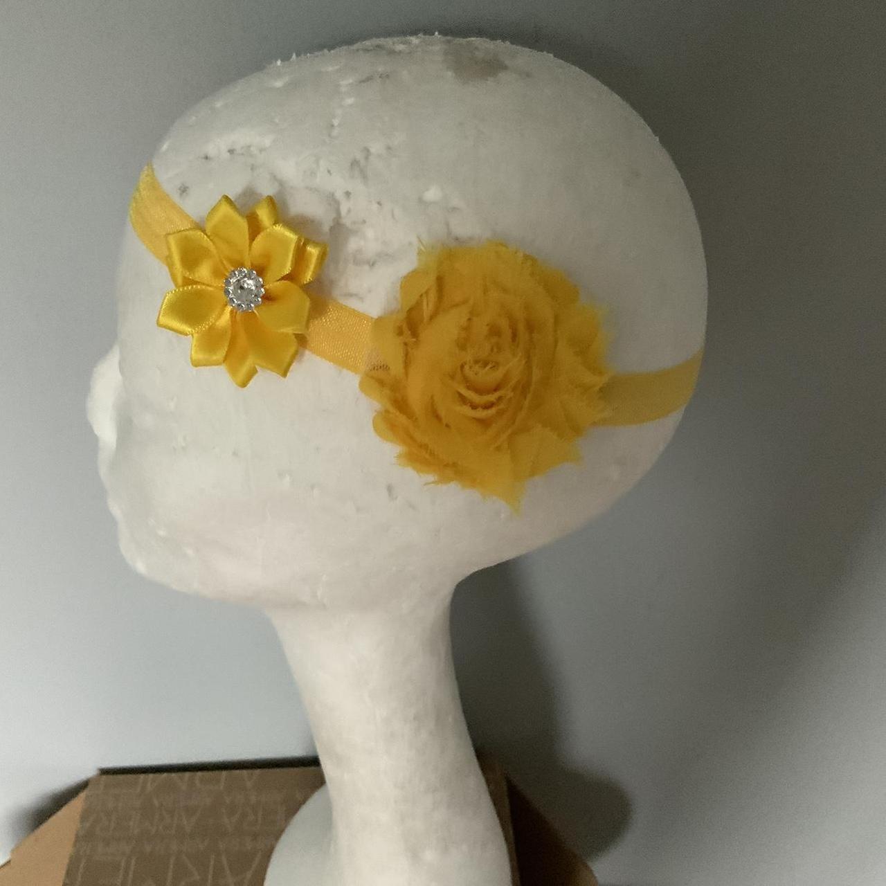 Bright yellow baby girls elasticated headband with... - Depop